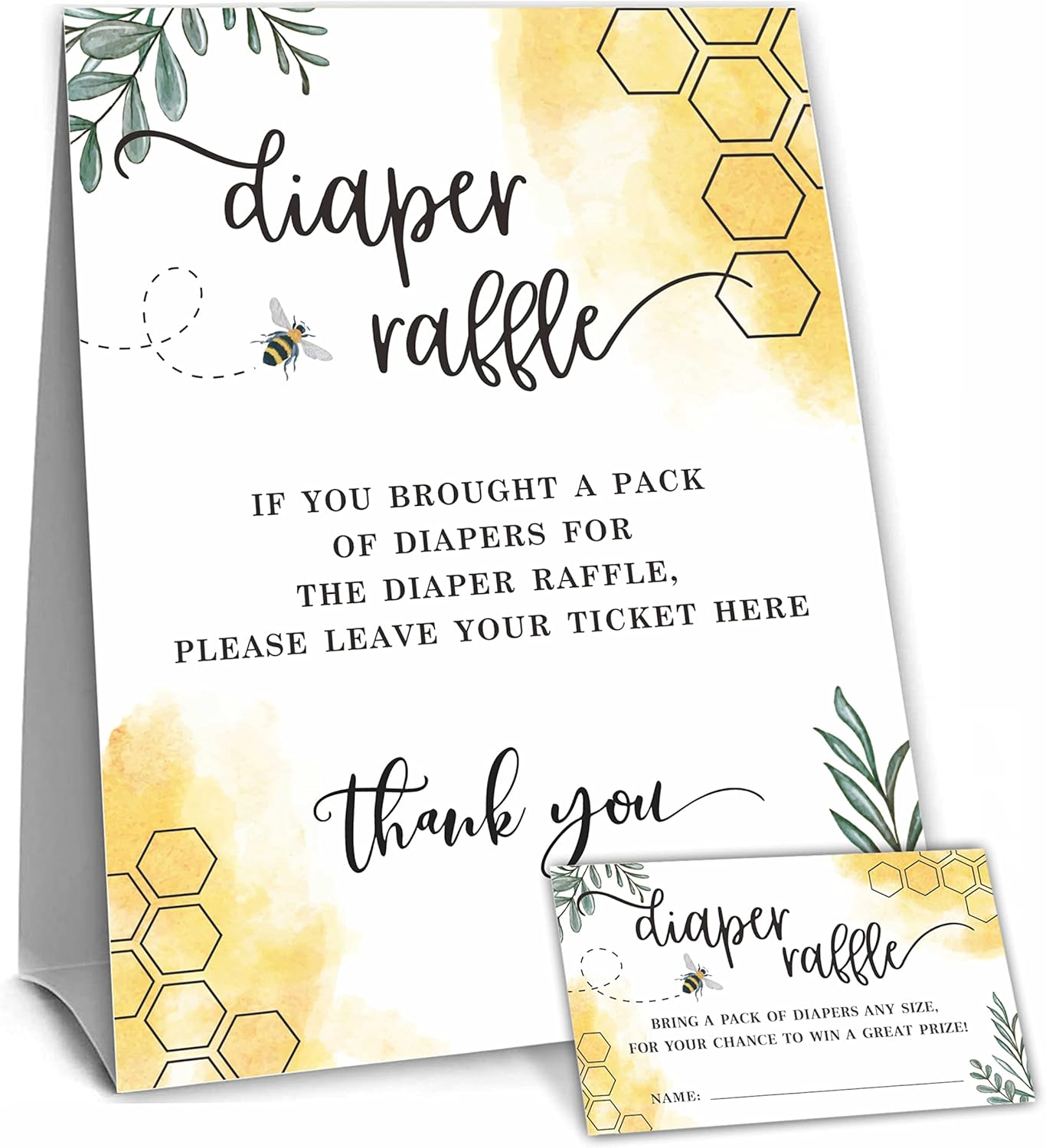 Amazon.com : NYCTUG Baby Shower Game, Greenery Honey Bee Diaper Raffle ...