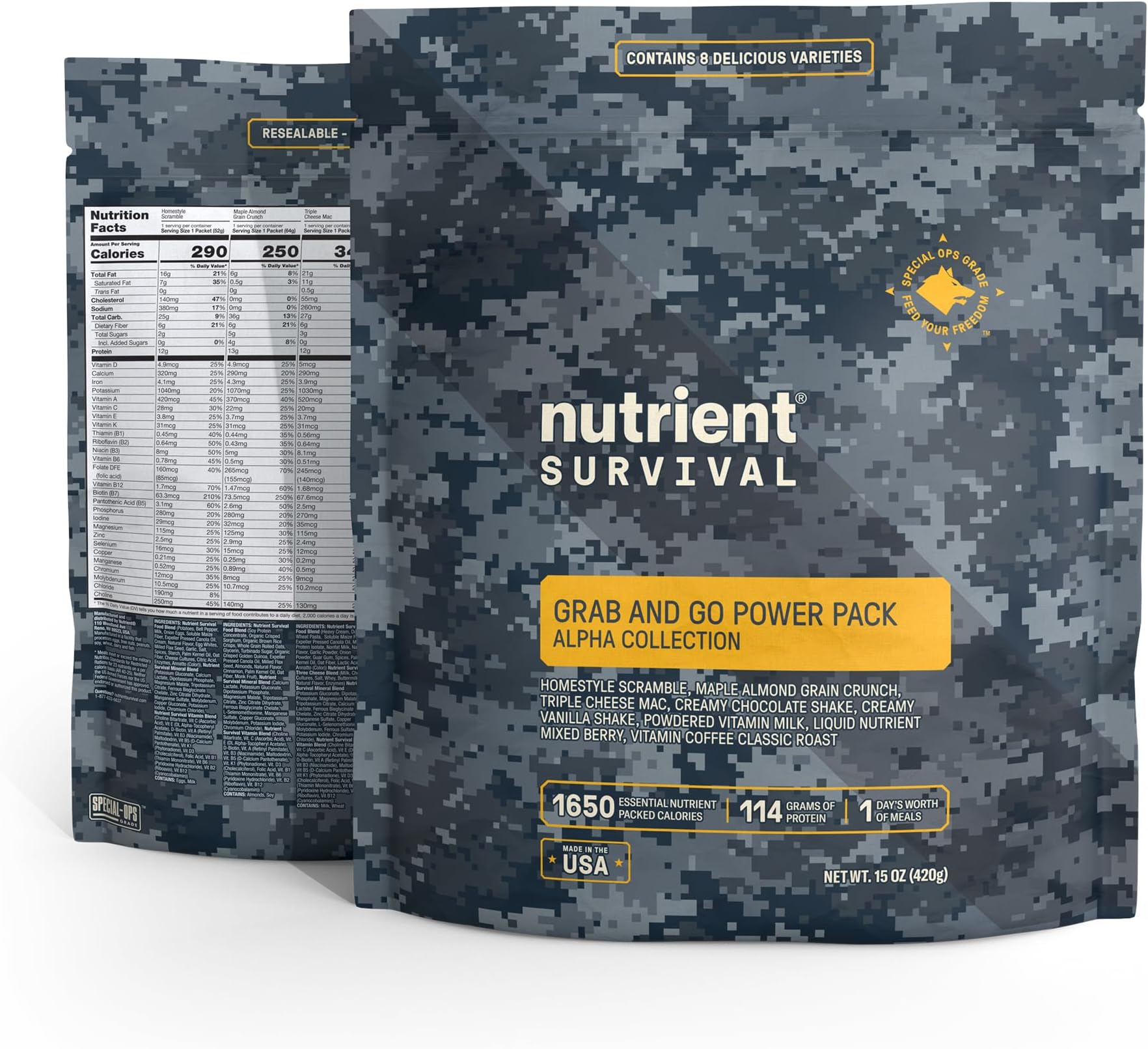 Amazon.com : Nutrient Survival MRE Alpha Grab and Go Power Pack (8 ...