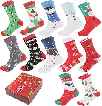 Amazon.com: 12 Pack Christmas Socks Unisex Winter Warm Funny Holiday ...