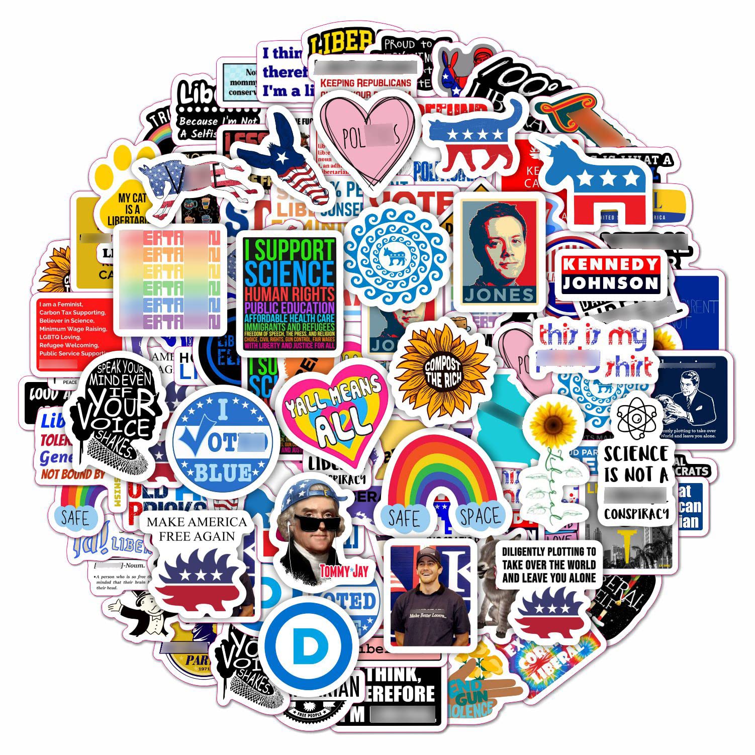 Amazon.com: BulbaCraft 100Pcs Liber al Stickers, Demo crat Stickers and ...