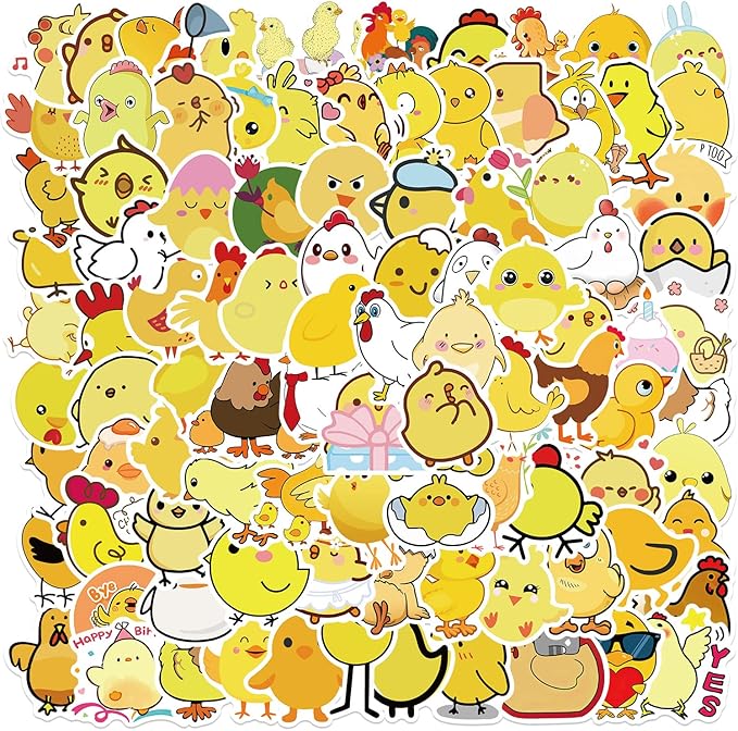 Amazon.com: Chicken Stickers 100 Pcs Animals Chick Waterproof Yellow ...