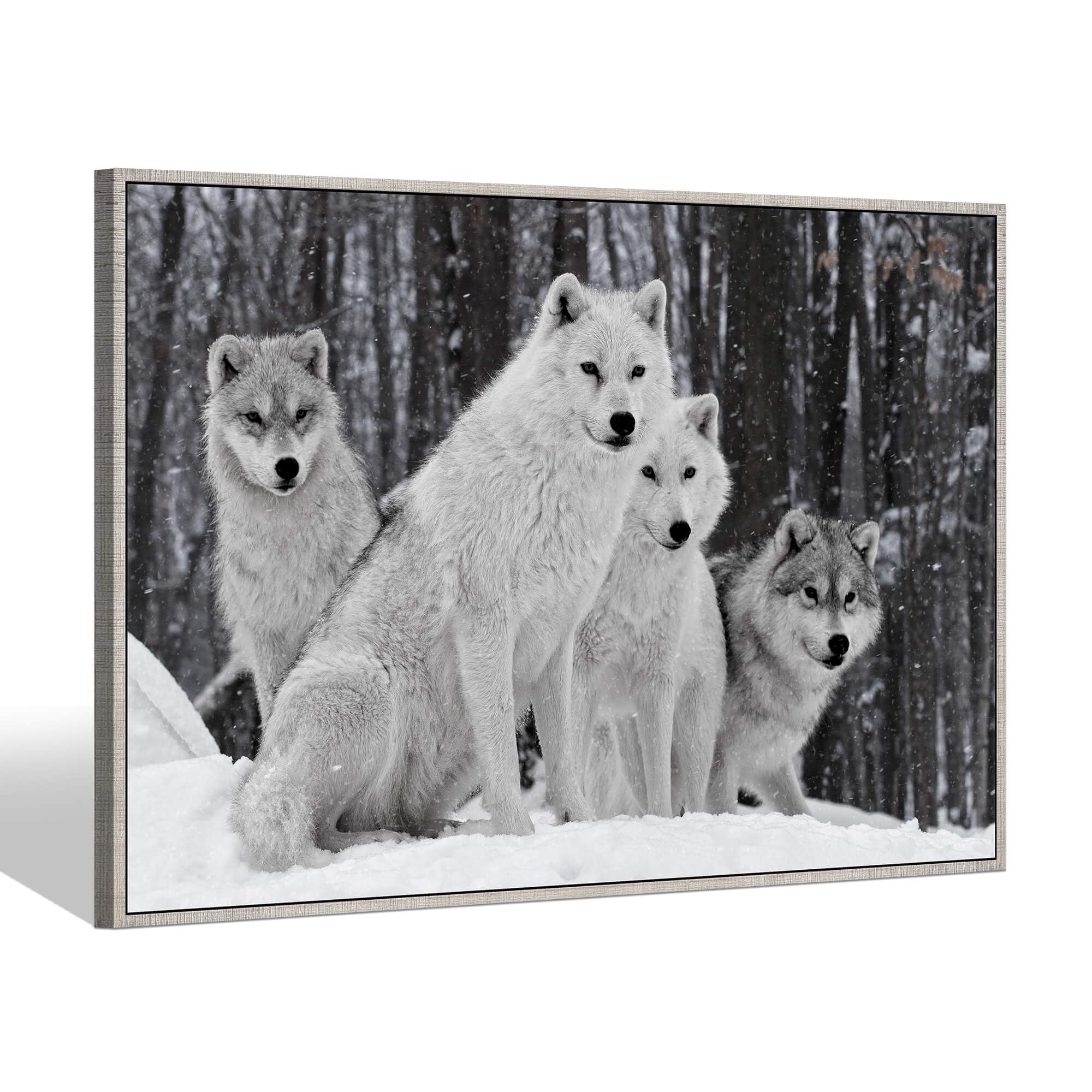 Amazon.com: Wolves Family Canvas Wall Art - Wolf Sitting Quietly in ...