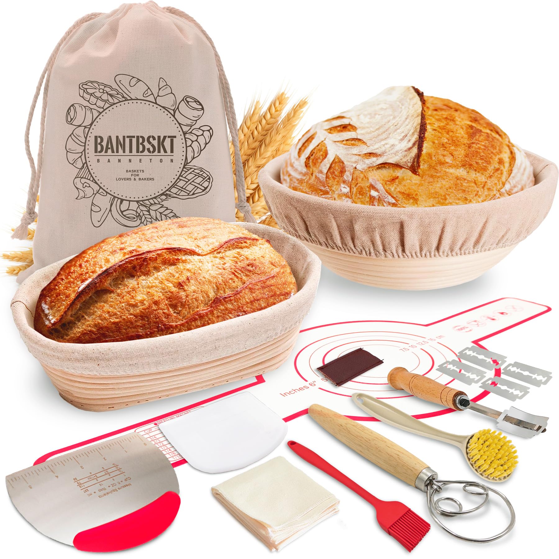 Amazon.com: Banneton Bread Proofing Basket Set, Sourdough Starter Kit ...