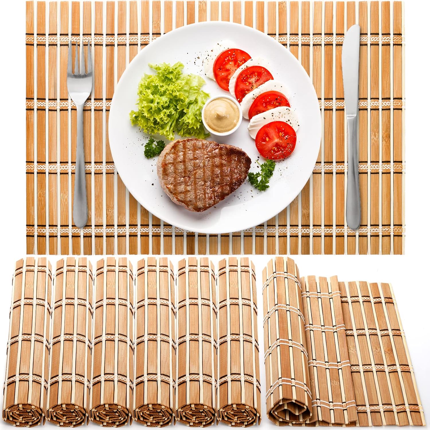 Amazon.com: Coloch 8 Pack Natural Bamboo Placemats, Rustic Anti-Slip ...