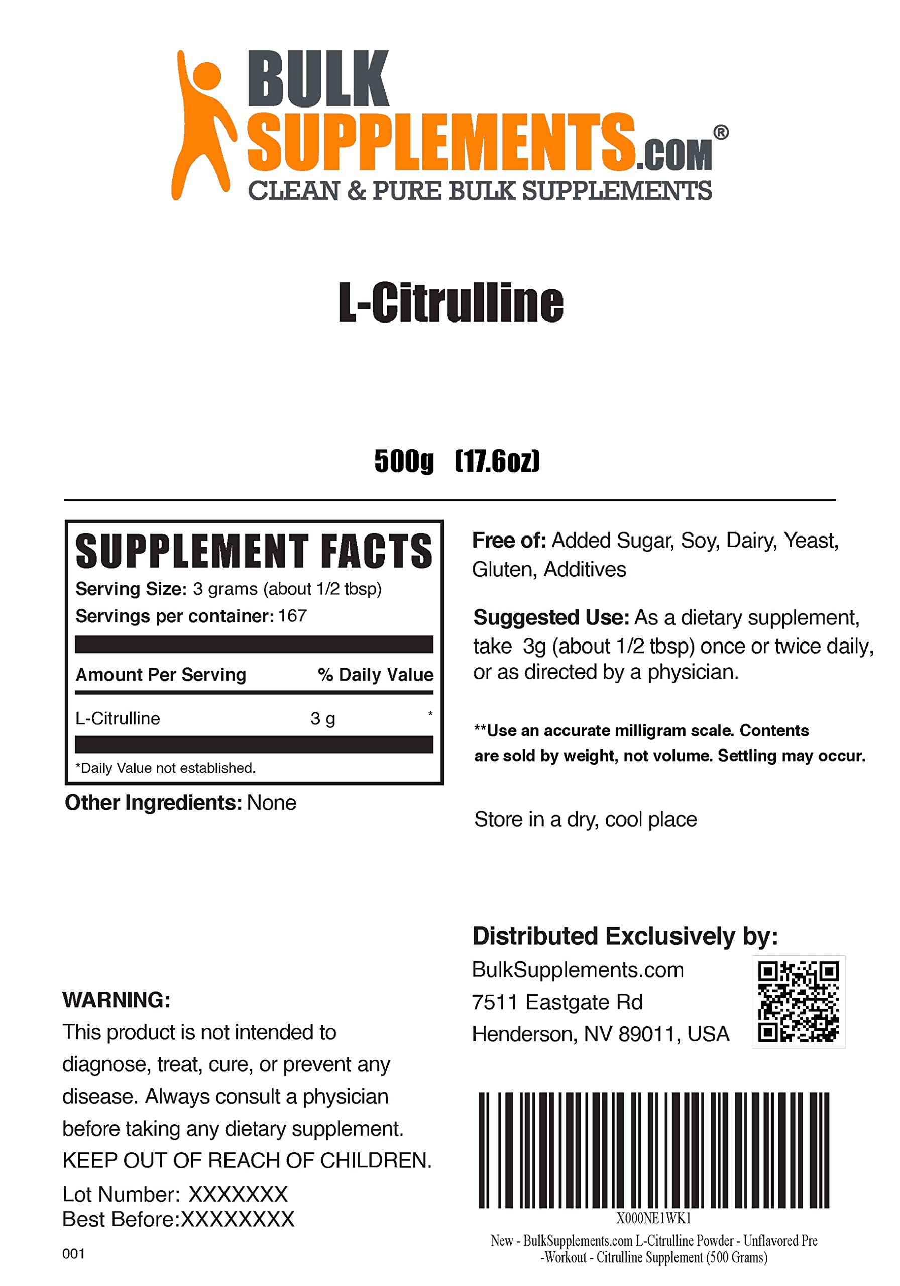 Snapklik.com : BULKSUPPLEMENTSCOM L-Citrulline Powder - Citrulline ...