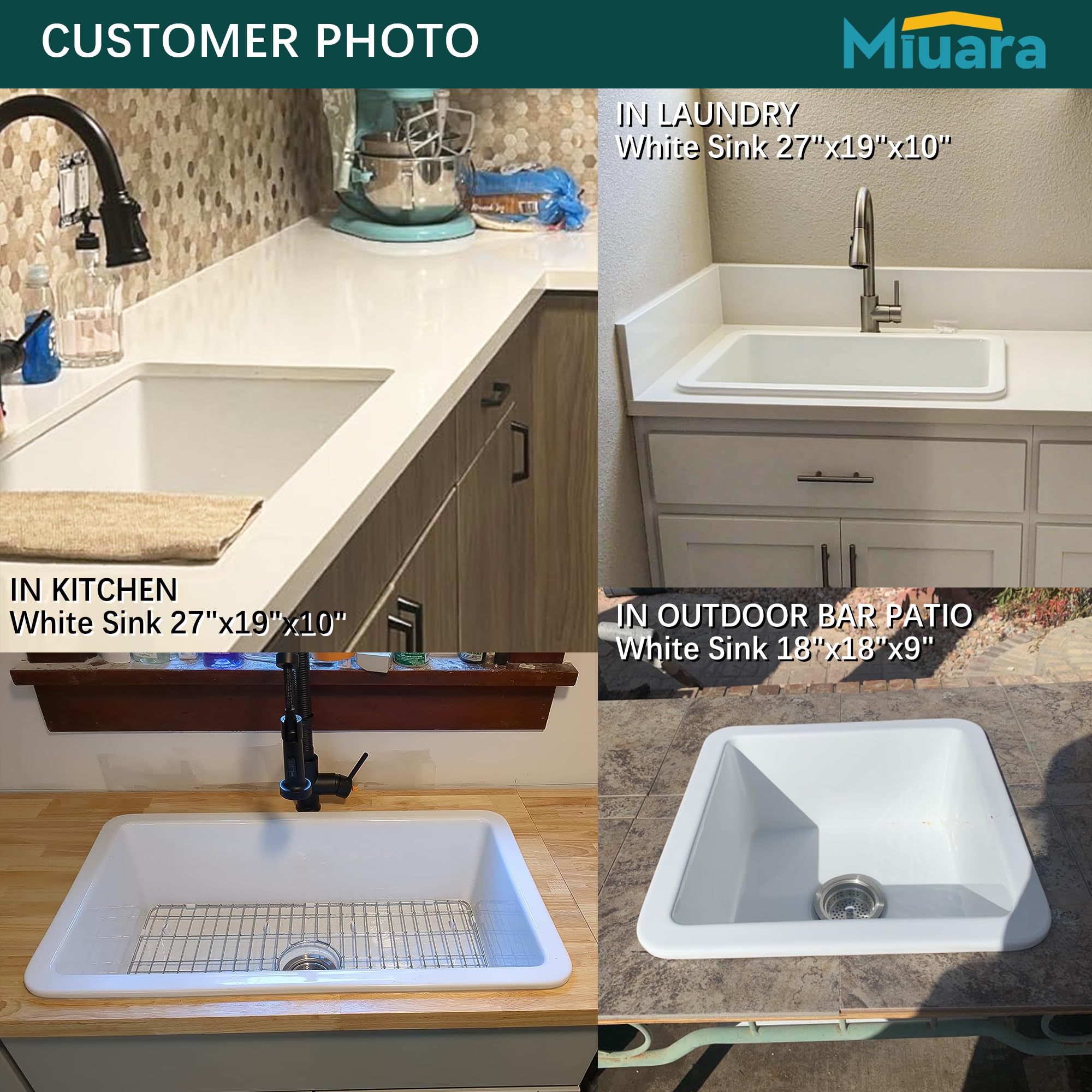 Snapklik.com : Miuara White Kitchen Sink Drop In 18 Inch X 18 Inch ...
