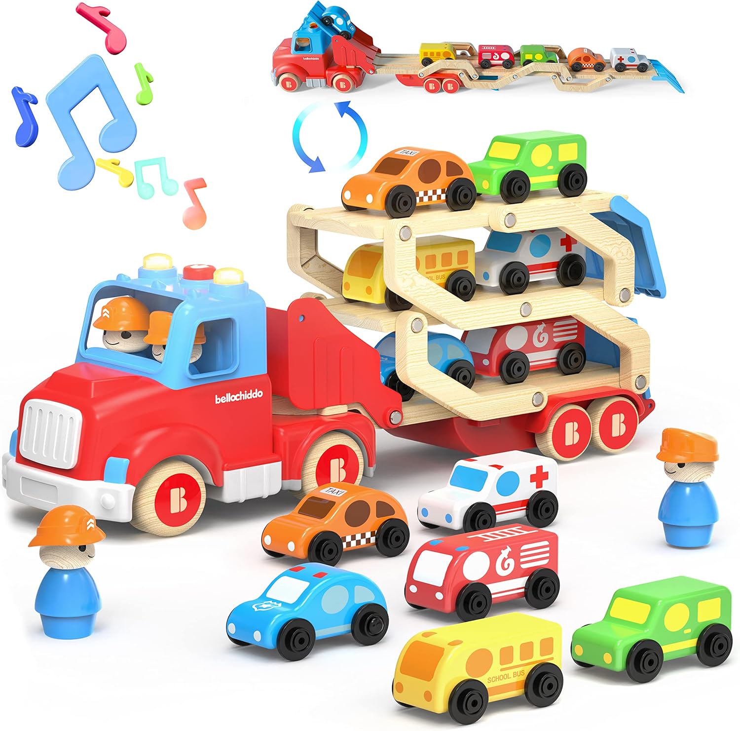 Amazon.com: Transformable 3-Layer Wooden Car Carrier Truck Toy with ...