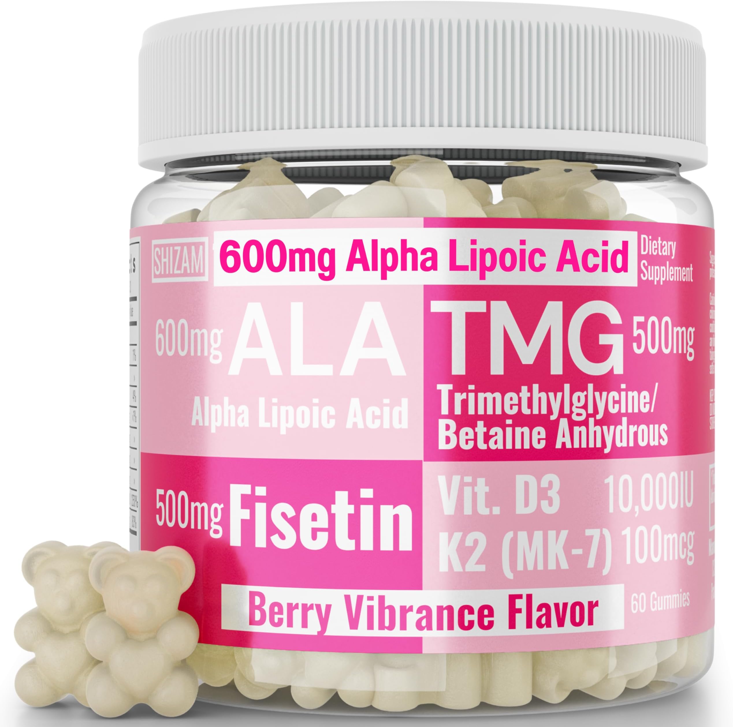 Amazon.com: SHIZAM TMG Betaine Alpha Lipoic Acid ALA D3 Fisetin Gummies ...