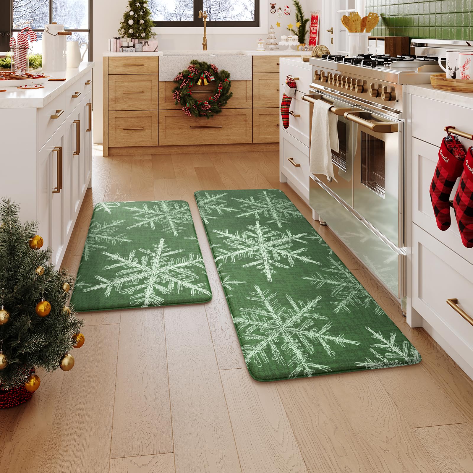Amazon.com: KIMODE Christmas Kitchen Mats for Floor, Farmhouse Snow ...