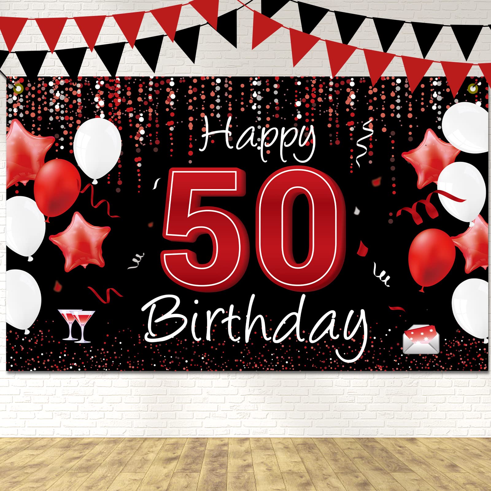 Amazon.com: Happy 50th Birthday Yard Banner, Black and Red 50th ...