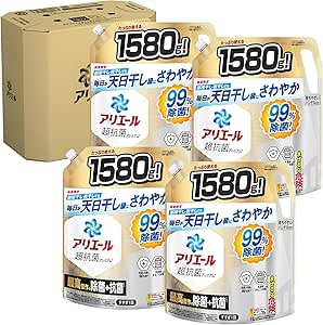 Amazon | アリエール 洗濯洗剤 液体 超抗菌プレミアム 最高傑作の除菌+抗菌 詰め替え 1580g×4袋 [大容量] [ケース品] | アリエール | 液体洗剤