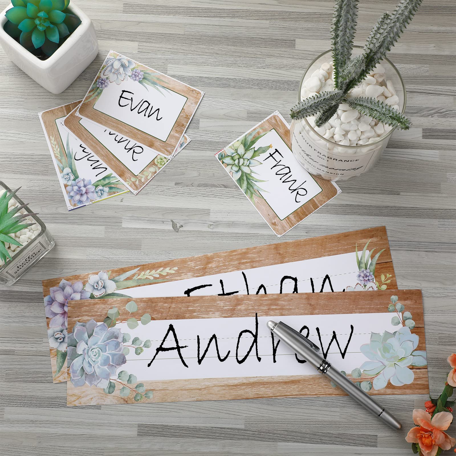 Snapklik.com : 48 Pcs Rustic Bloom Name Tags Labels Succulents Theme ...