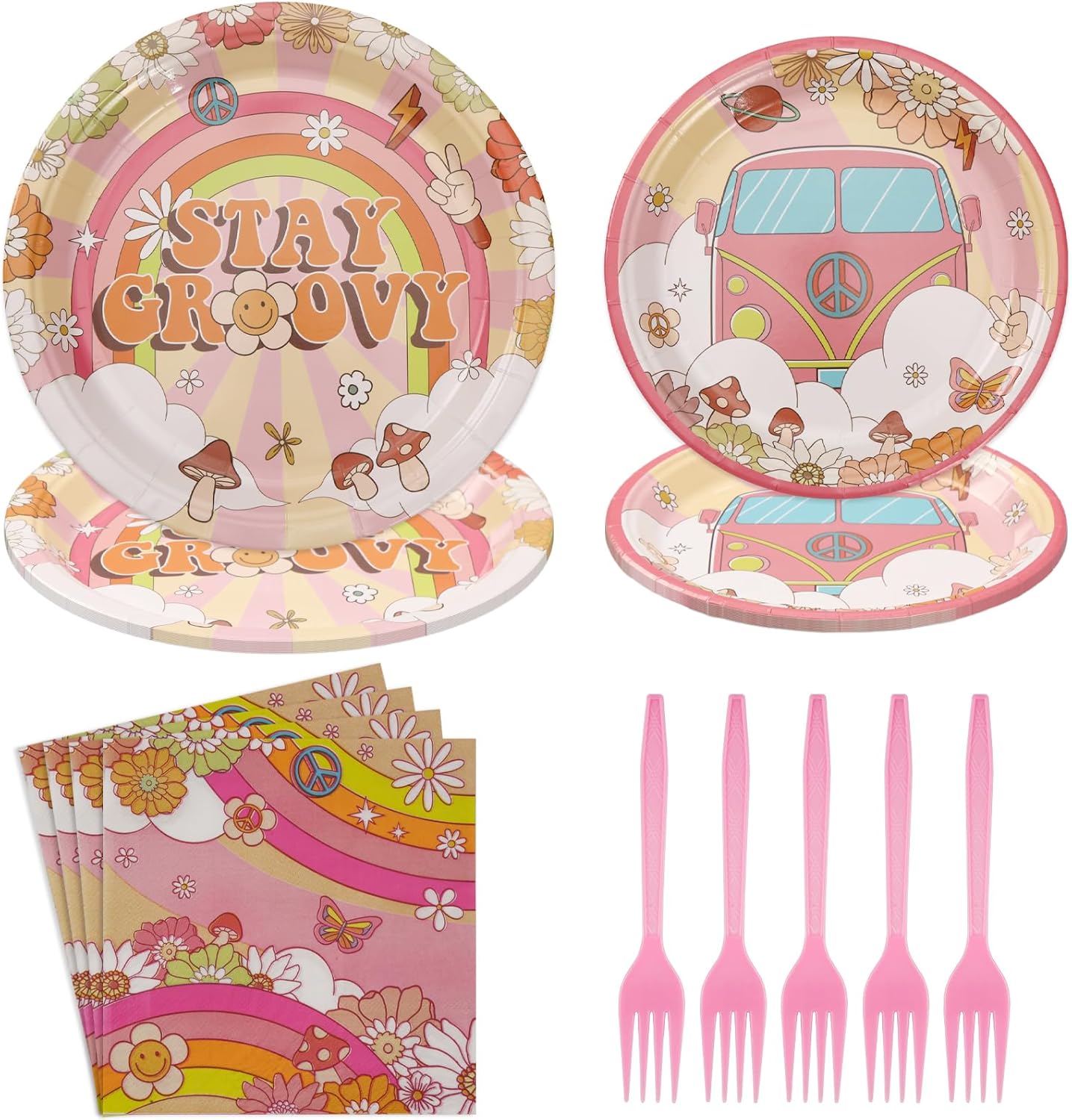Amazon.com: 96Pcs Groovy Birthday Party Decorations Hippie Tableware ...