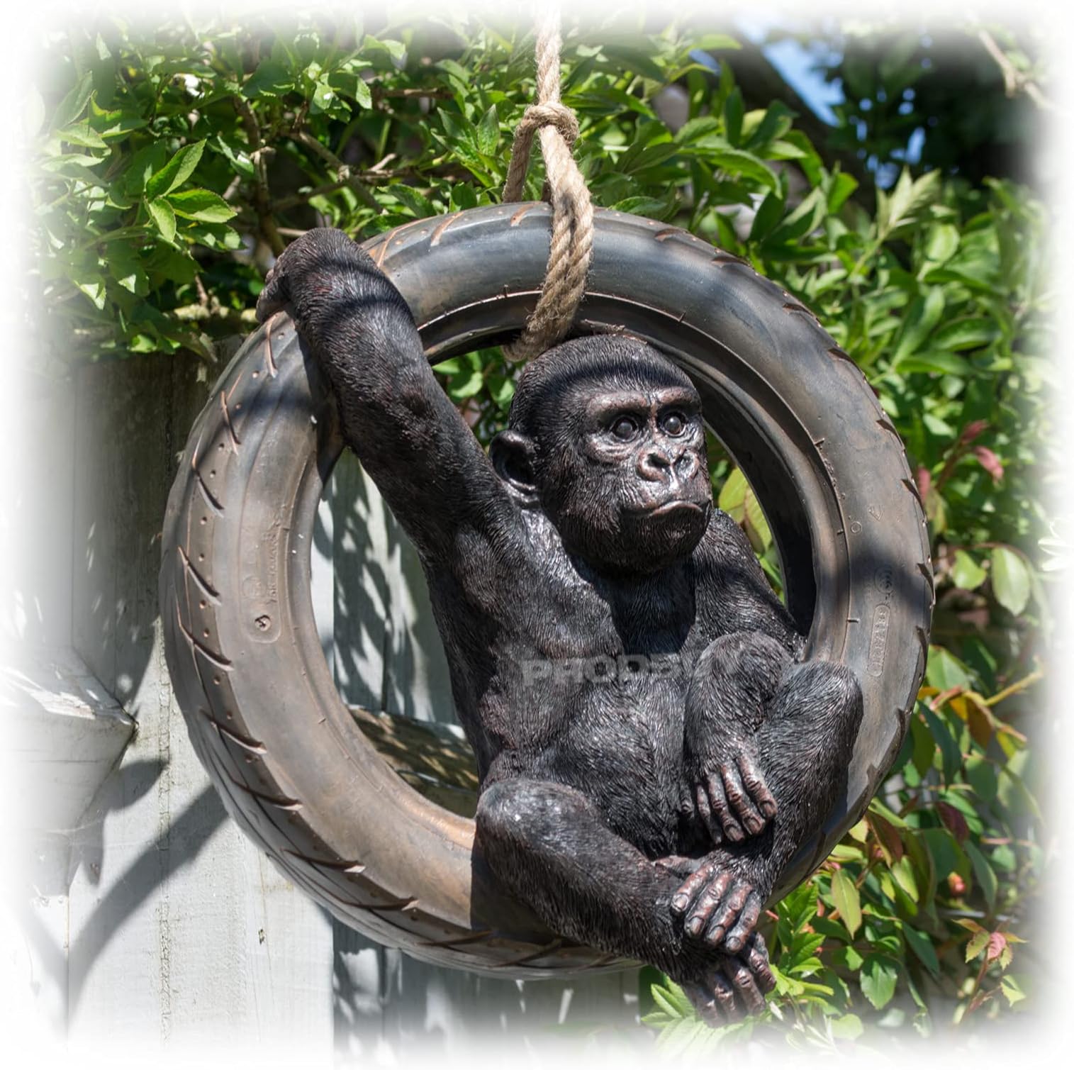Rope Hanging Chimp Tyre Swing Garden Ornament Statue Figure Sculpture ...