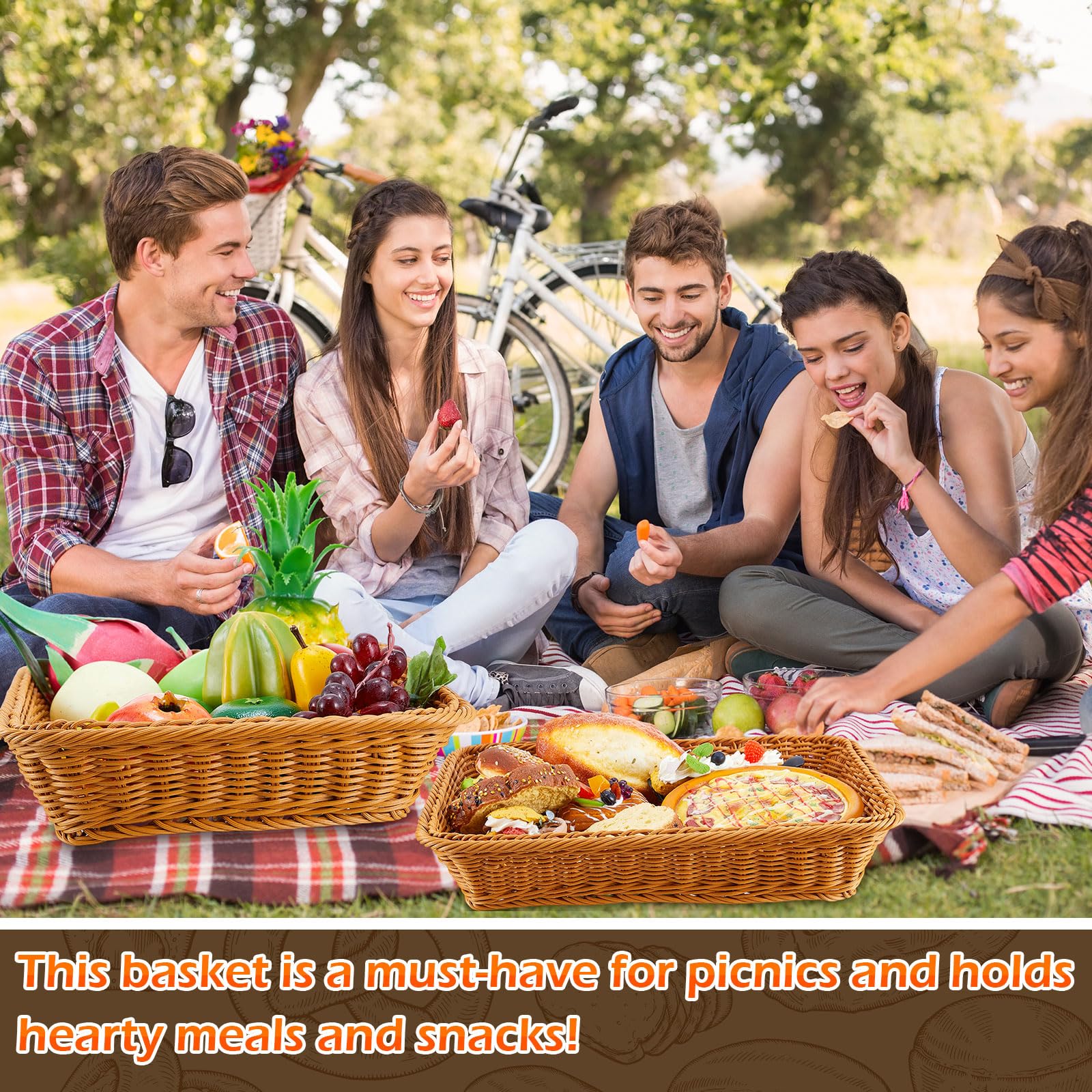 Snapklik.com : 10 Pcs Poly Wicker Bread Basket 17.72 X 13.78 X 3.15 ...