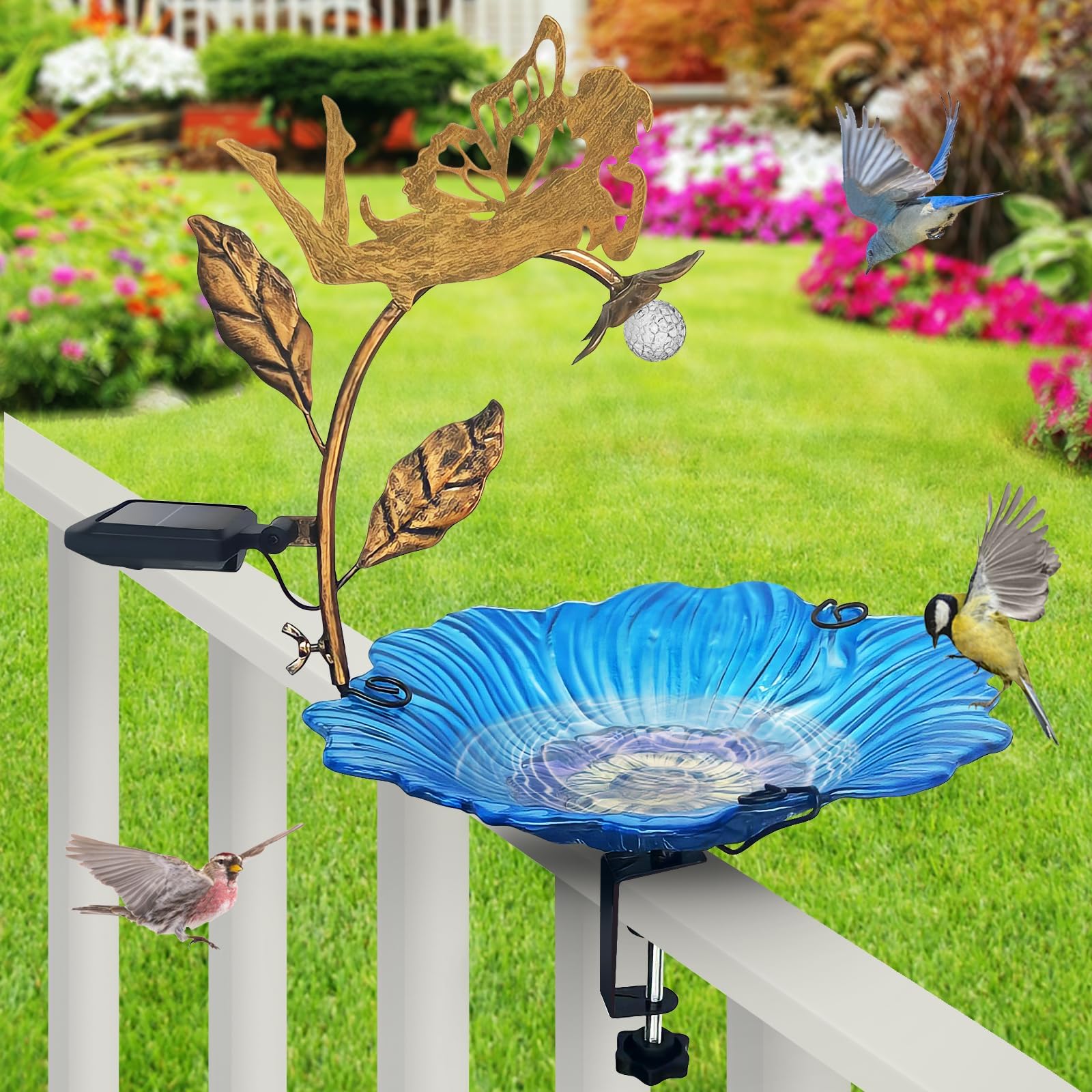 Amazon.com: Homight Deck Installation Bird Bath, Hummingbird Solar Bird ...