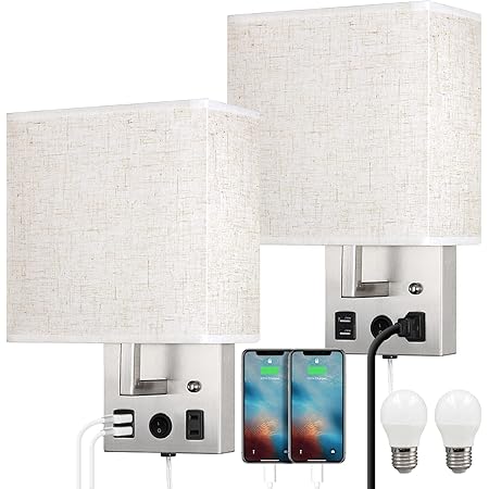 HomeFocus - Bedside Wall Lamp with Outlet,Wall Lamp,Wall Sconces,Wall ...