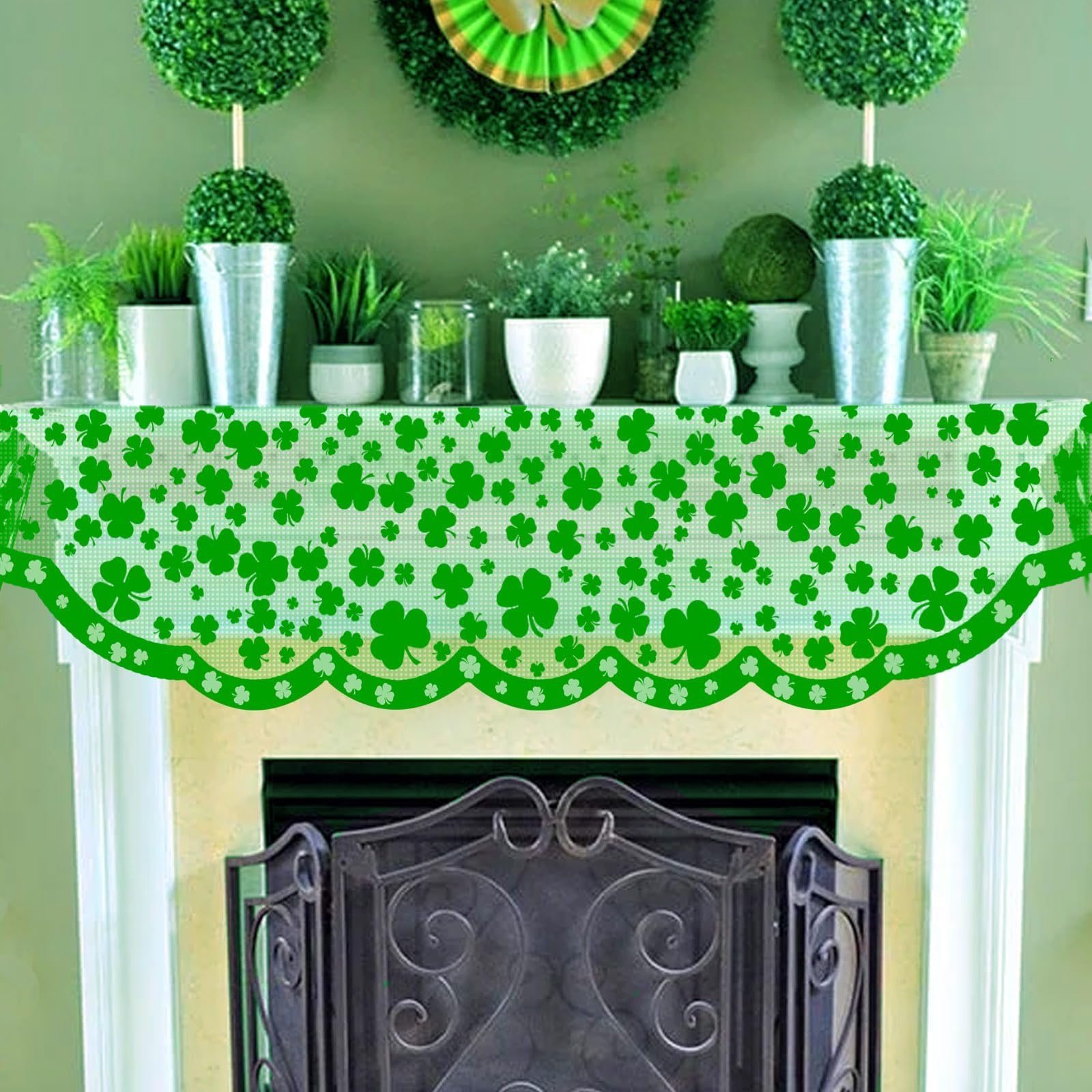 Amazon.com: Green Shamrock Mantle Scarf for Fireplace - St Patricks Day ...