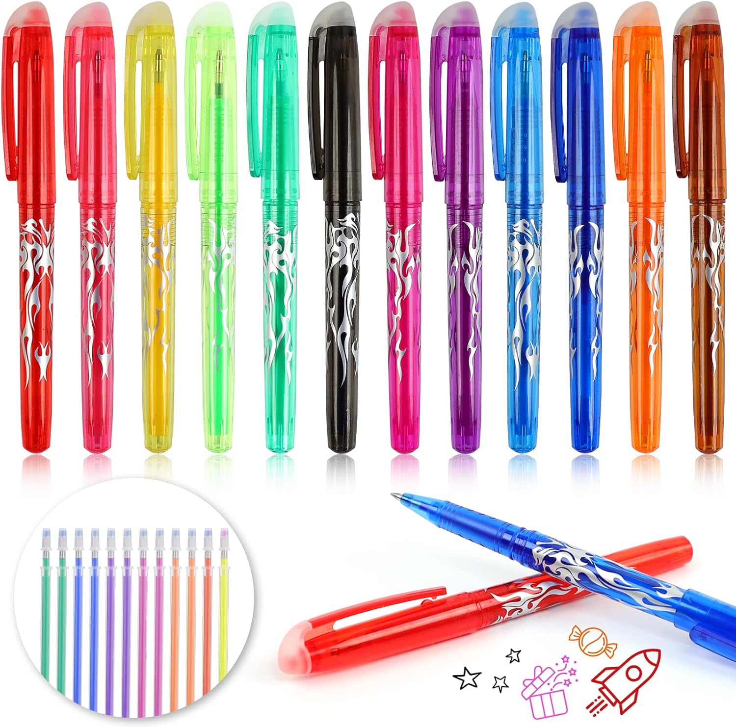 JOLIGAEA Lot de 12 stylos Roller Effaçable et 12 Recharges de Stylo ...