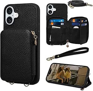 Amazon.com: Keallce Case for iPhone 16 6.1'' Case Wallet, Crossbody Zipper Purse with RFID ...