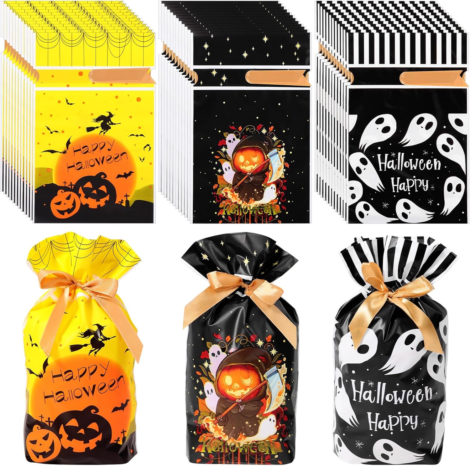 Amazon.com: Aliceset 150 Pieces Halloween Candy Bags Drawstring Plastic ...