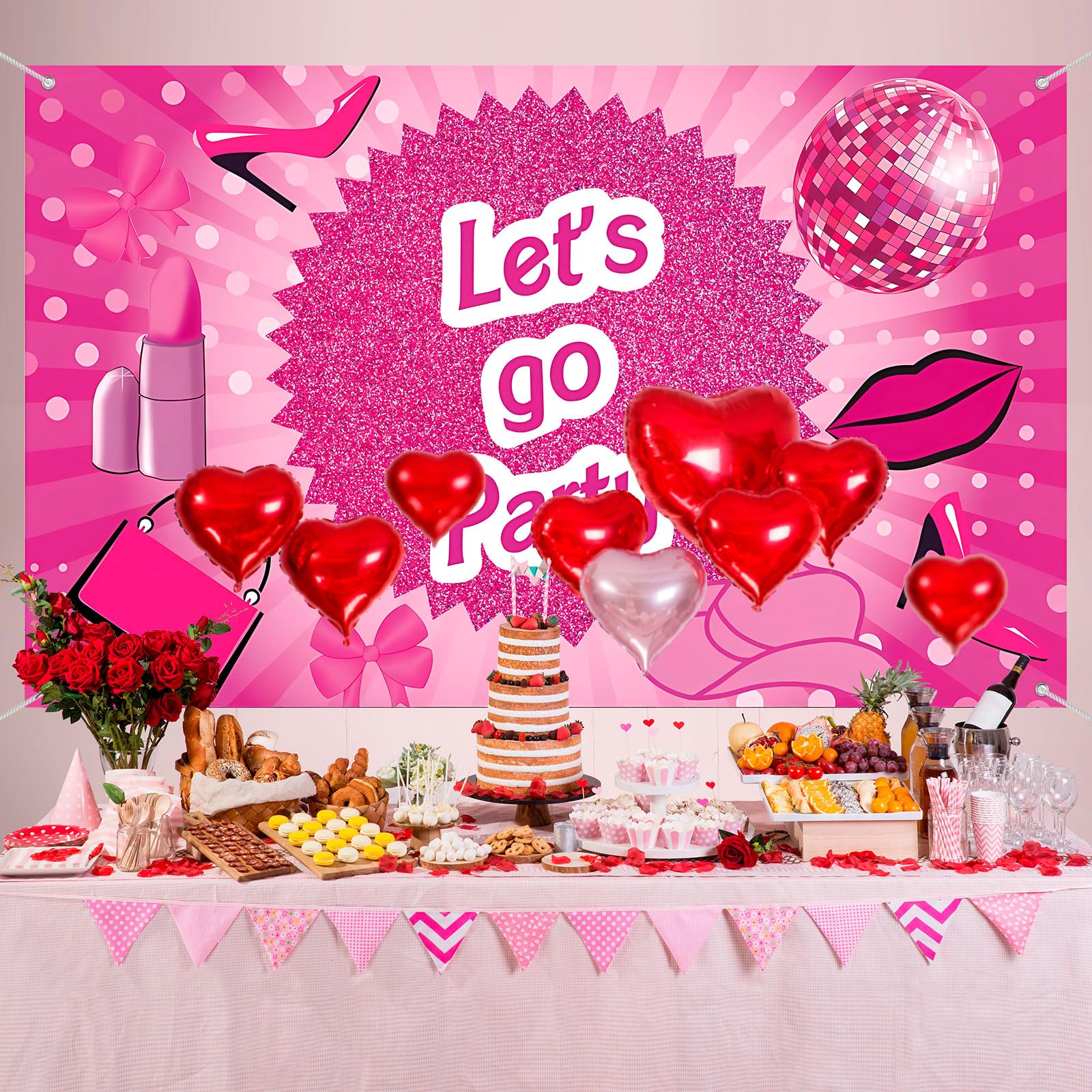 Snapklik.com : Hot Pink Lets Go Party Banner,Pink Photo Booth Props ...