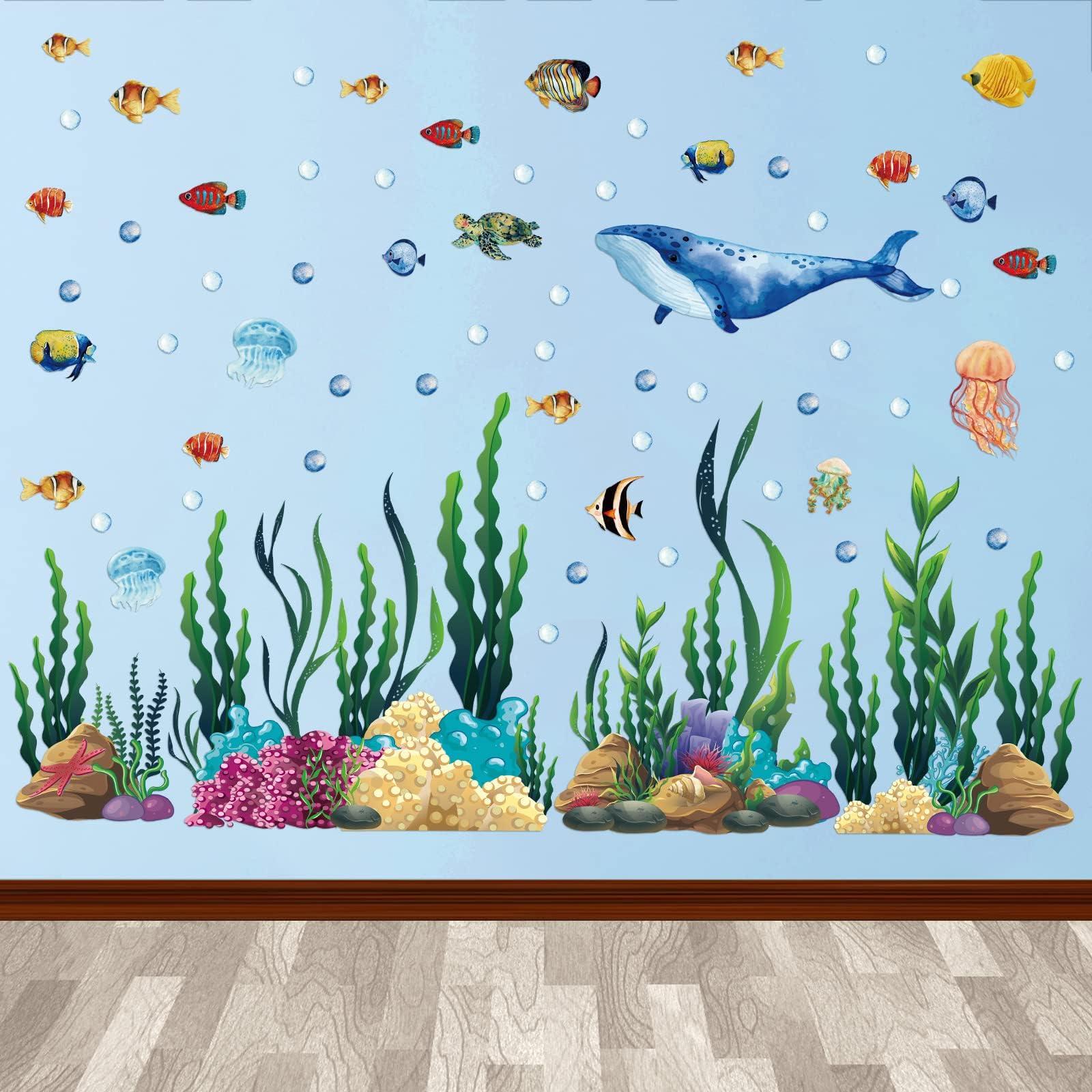 Amazon.com: 300 Pcs Under The Sea Wall Decals 2 Sheets Ocean Wall ...