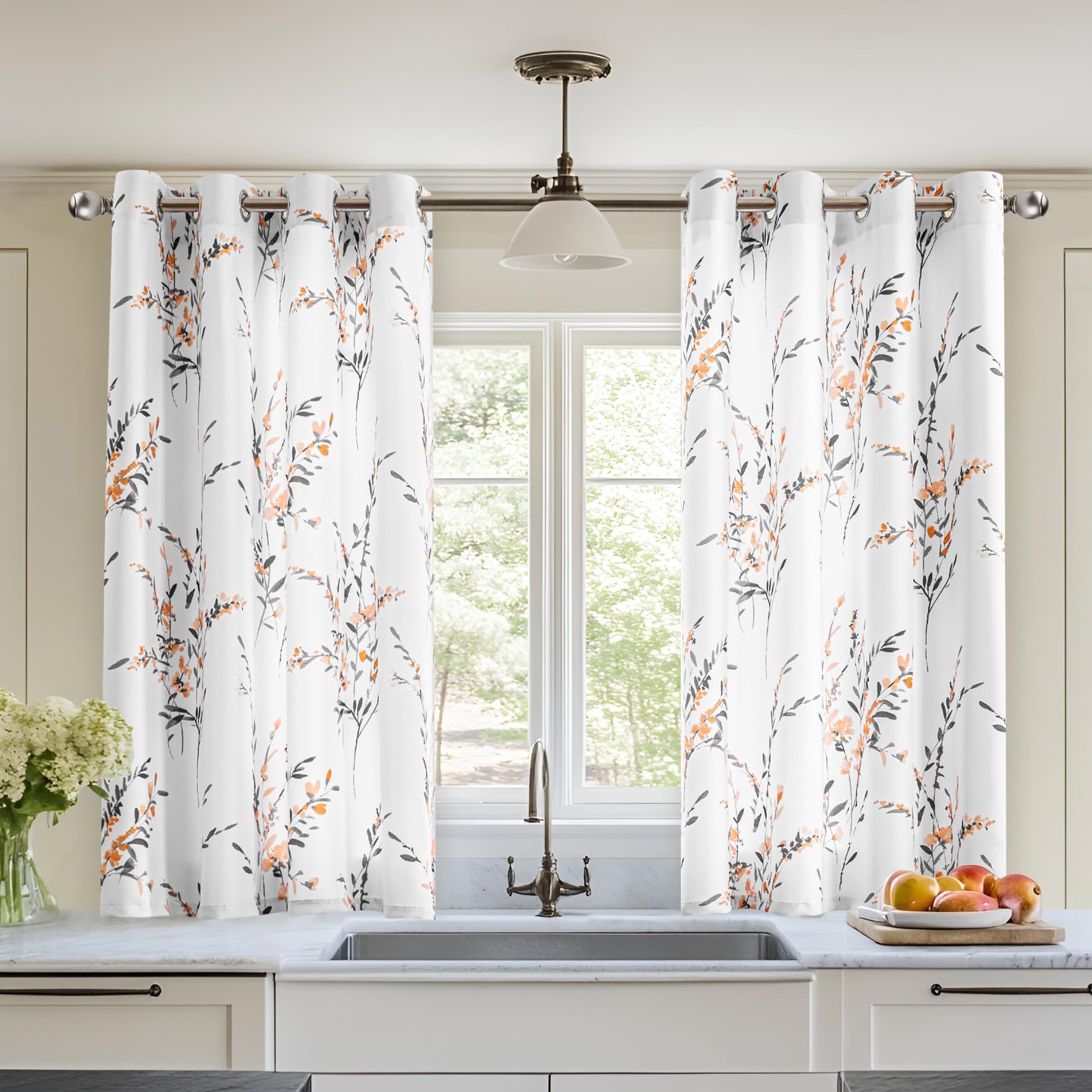Amazon.com: MYSKY HOME Kitchen Curtains Short 45 Inch Length Floral ...