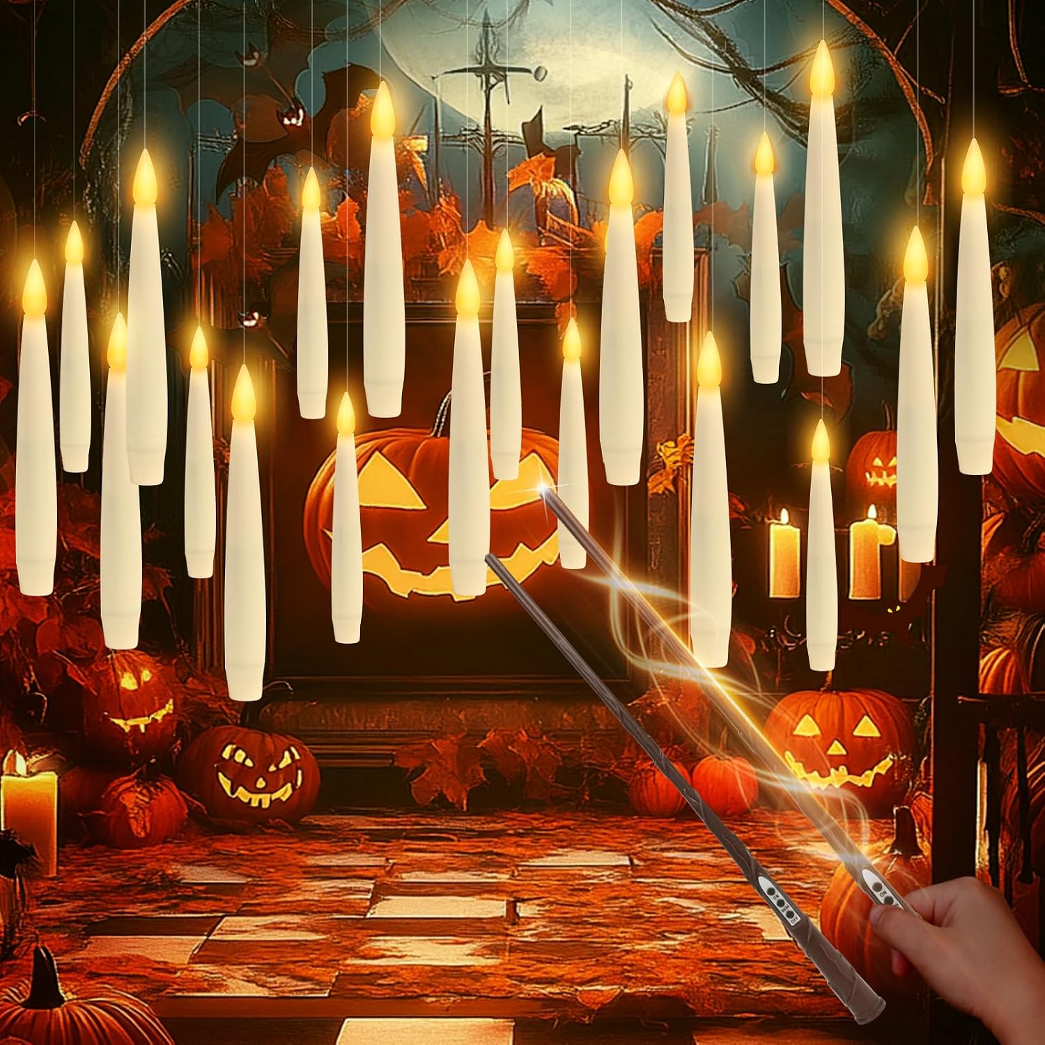 Besight Floating Candles with Wand Remote, 20pcs Flameless Taper ...