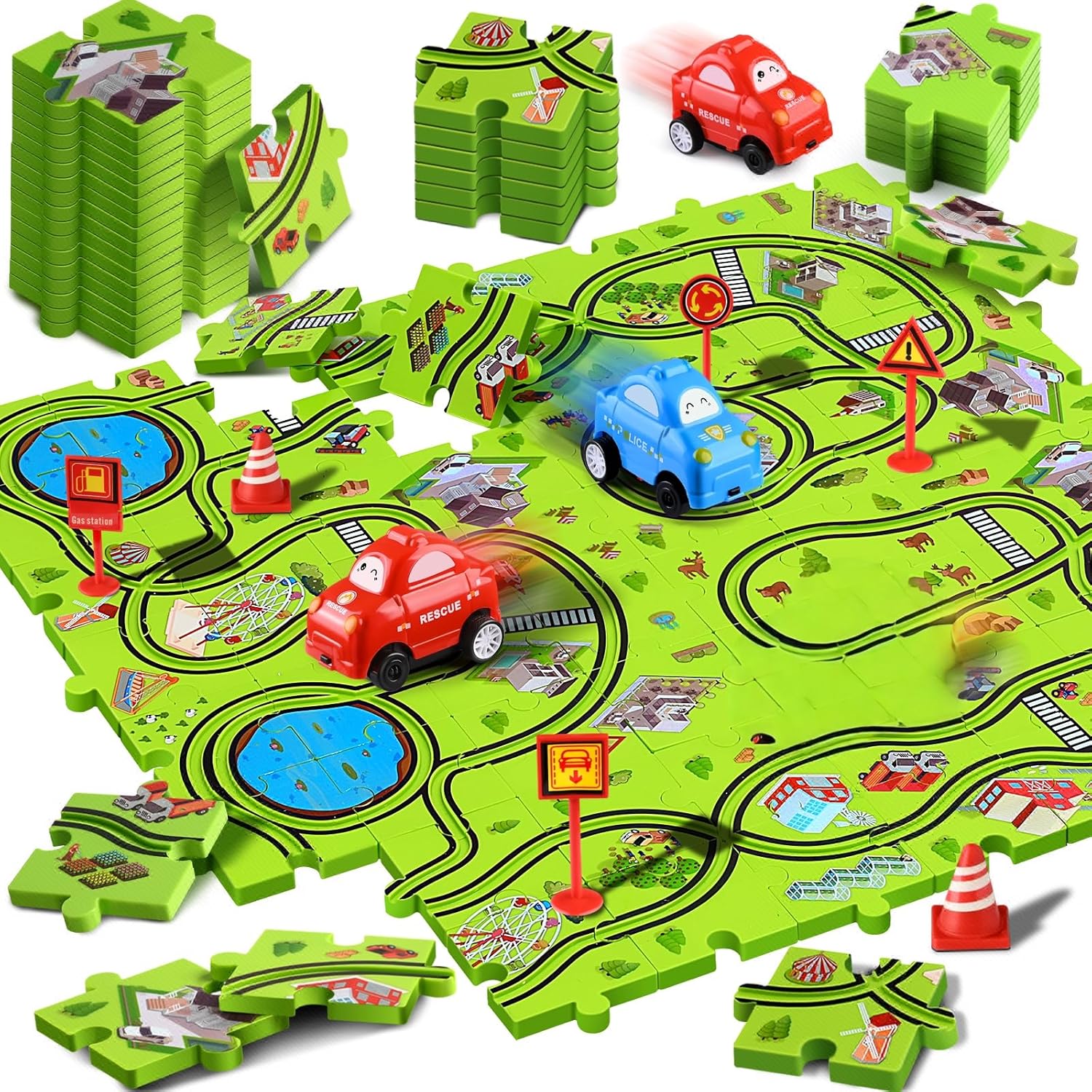 Amazon.com: 48 PCS Puzzle Race Track Car Se : Toys & Games