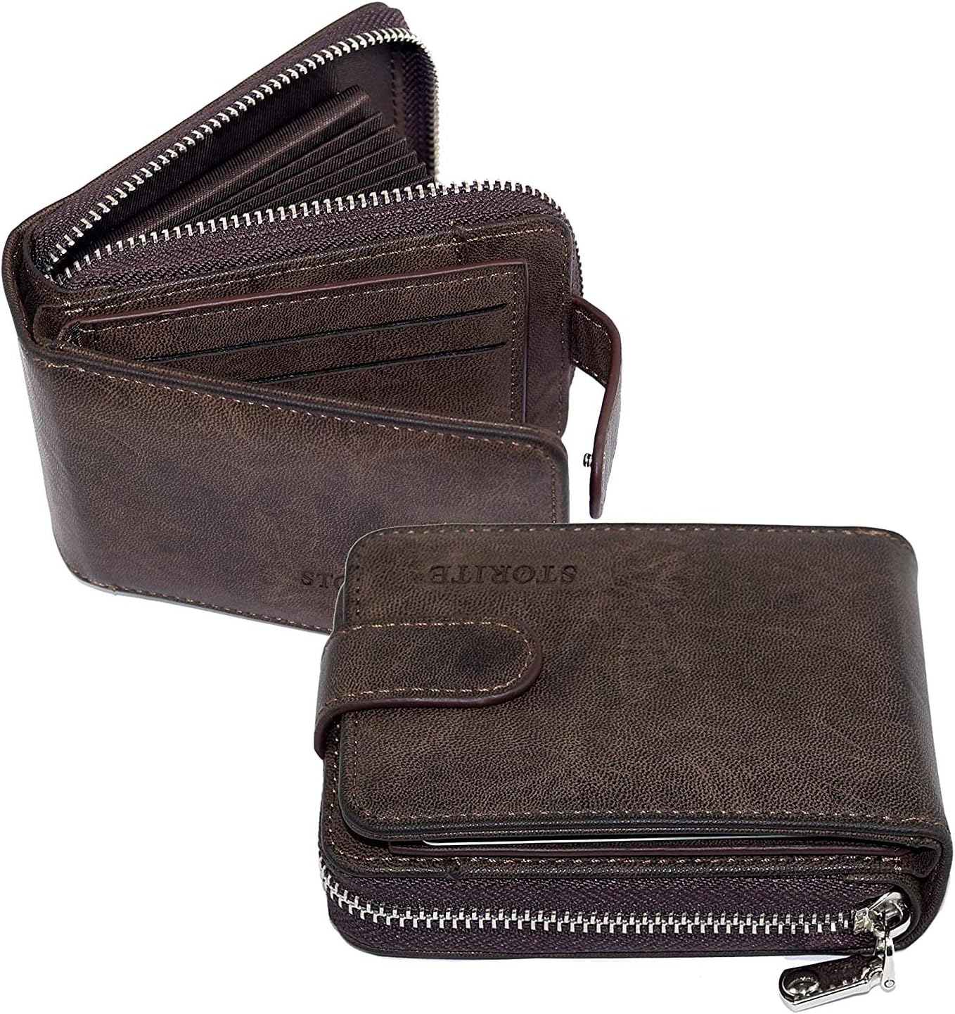 Amazon.com: Storite Dark Brown Unisex Adults 11 Slot Zipper Card Holder ...