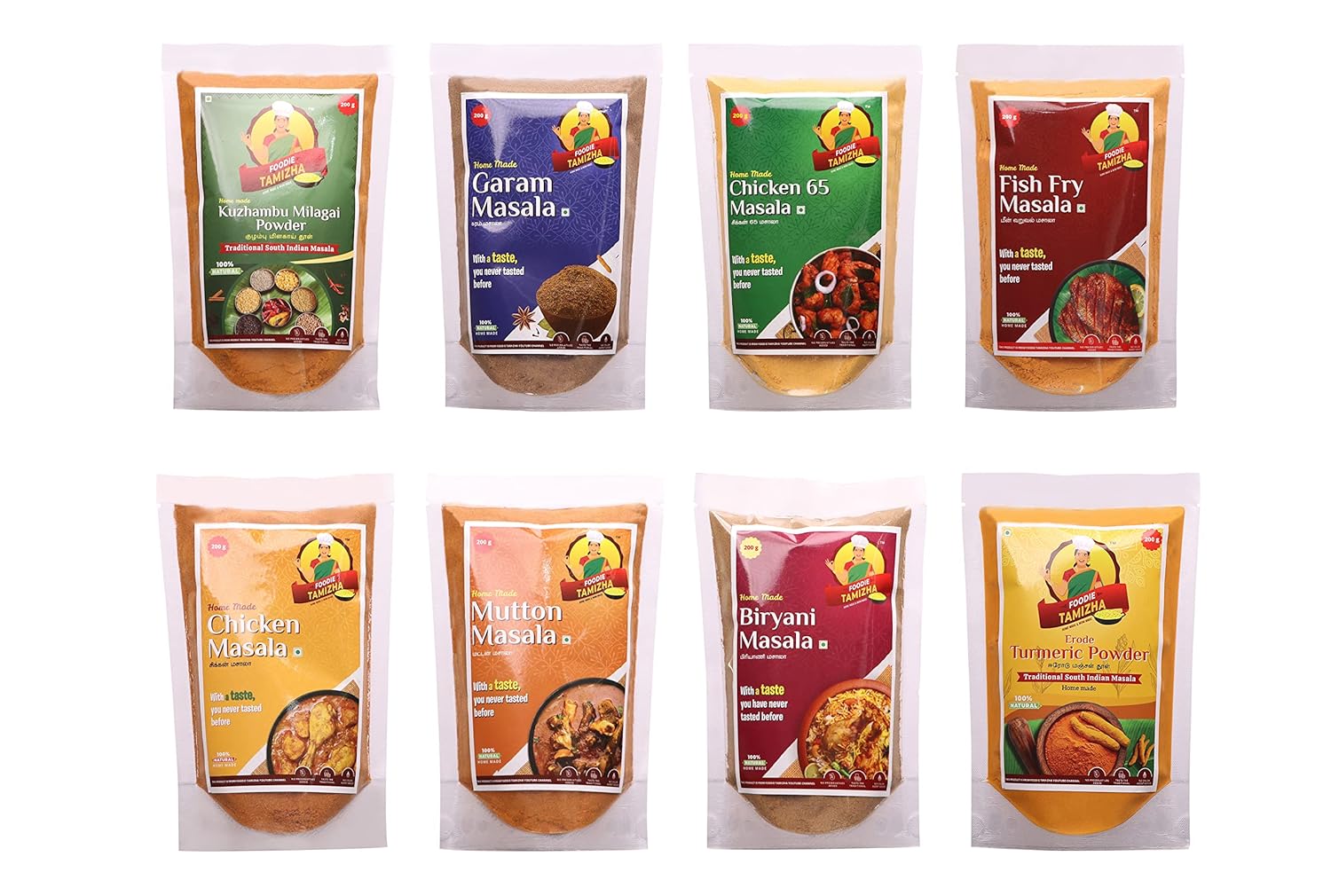 Foodie Tamizha Homemade Masala combo Pack of 8 :Kuzhambu Milagai Powder ...