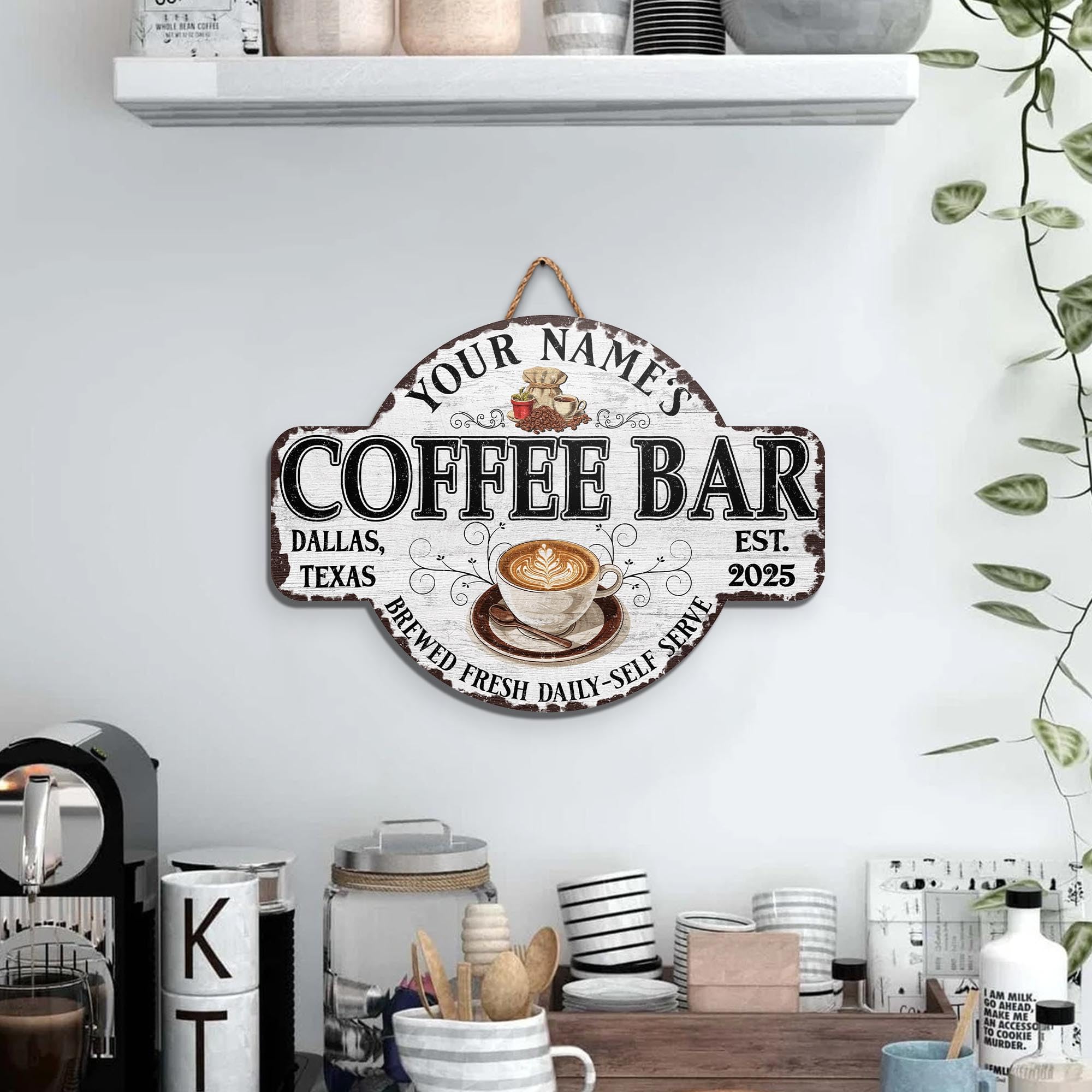 Amazon.com: V VIBEPY All Over Printed, Personalized Coffee Bar Sign ...