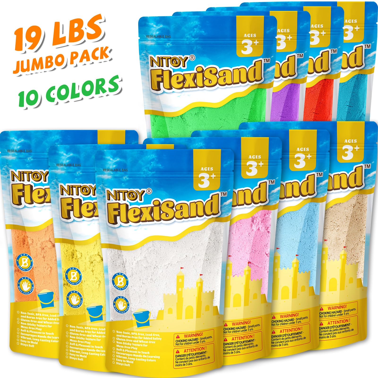 Snapklik.com : NiToy FlexiSand Value Pack 19lbs Of 10 Colored Moldable ...