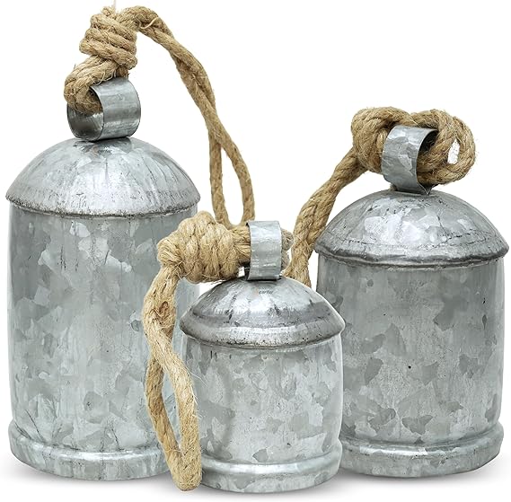 Amazon.com: Set of 3 Galvanized Metal Hanging Bells – Rustic Farmhouse ...