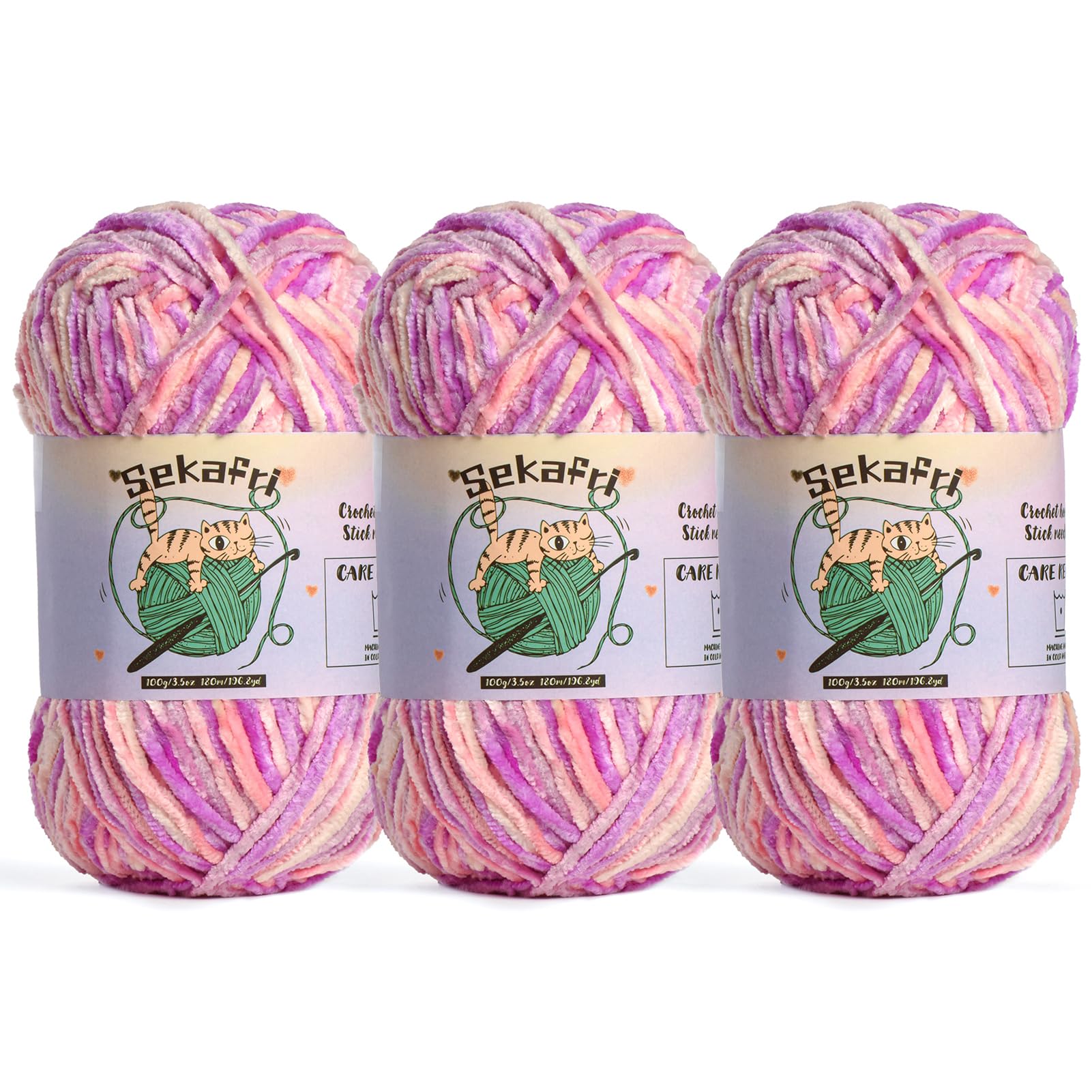 Amazon.com: 3 Pack of 300g (590yds) Fuzzy Chenille Yarn for Crocheting ...