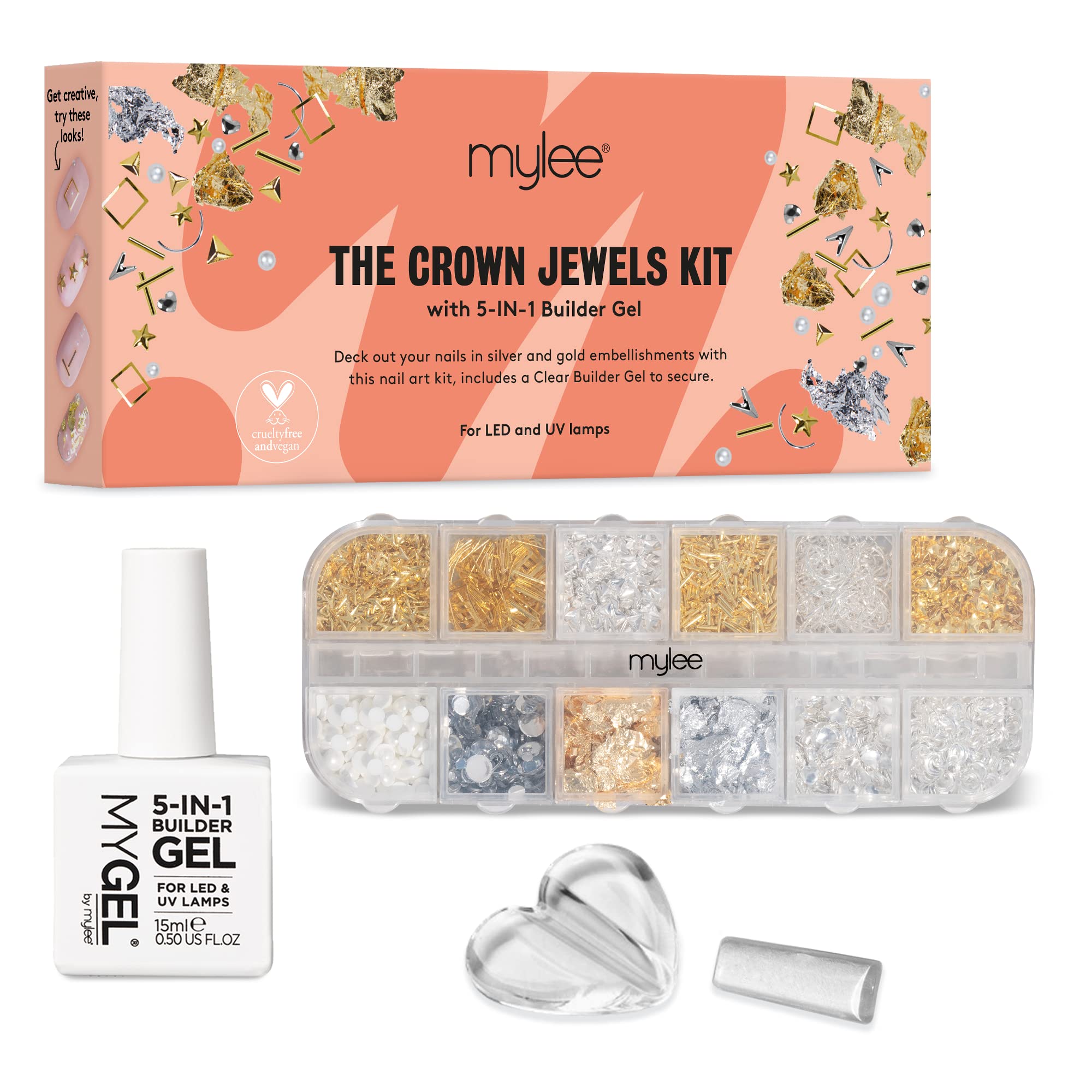 Mylee Crown Jewels Nail Art Kit, 12-Piece Set + 5 in 1 Clear Builder ...