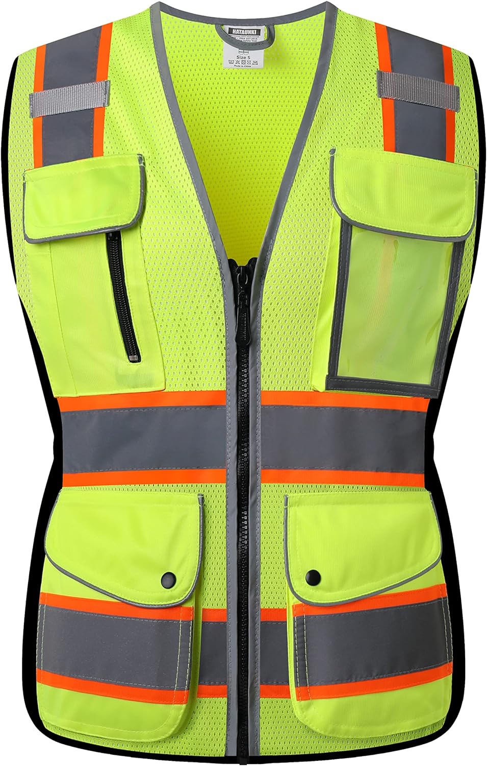 HATAUNKI Reflective Safety Vest for Women Mesh High Visibility Vest with 8 Pockets and Front ...