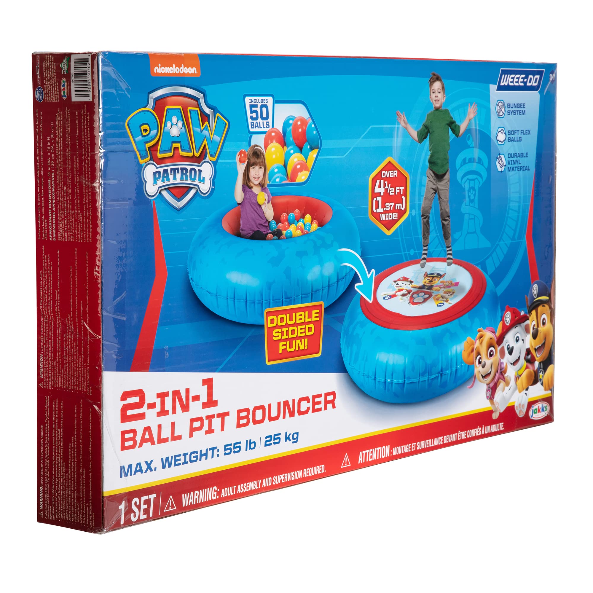 Paw Patrol Bouncer and Ball Pit, 2-in-1 with 50 Balls for Kids, Boys ...