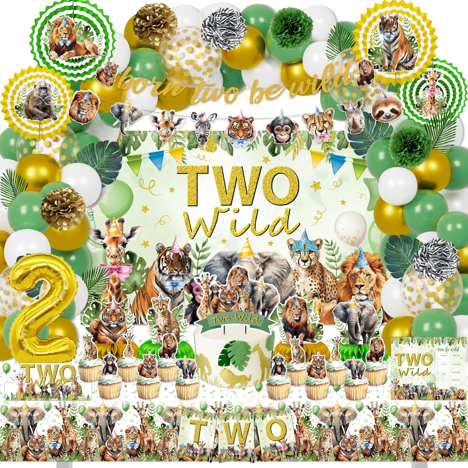Amazon.com: Mpanwen Two Safari Wild Birthday Decorations for 2 Years ...