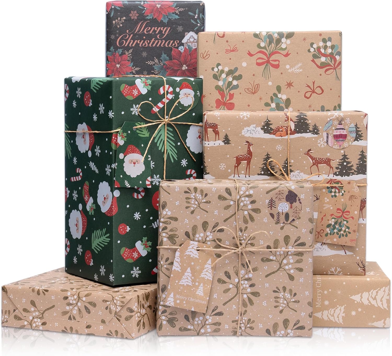 Amazon.com: Larcenciel Christmas Gift Wrapping Paper Set, 6 Sheets with ...