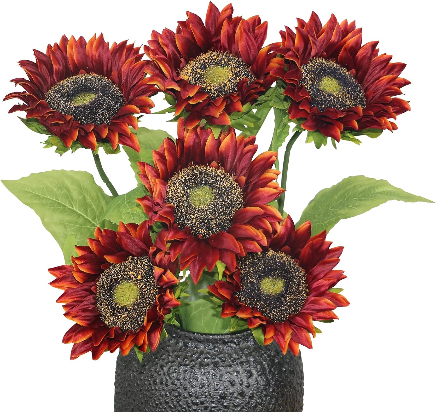 Amazon.com: Olrla Long Stem Artificial Sunflowers 6pcs, Red Silk Faux ...
