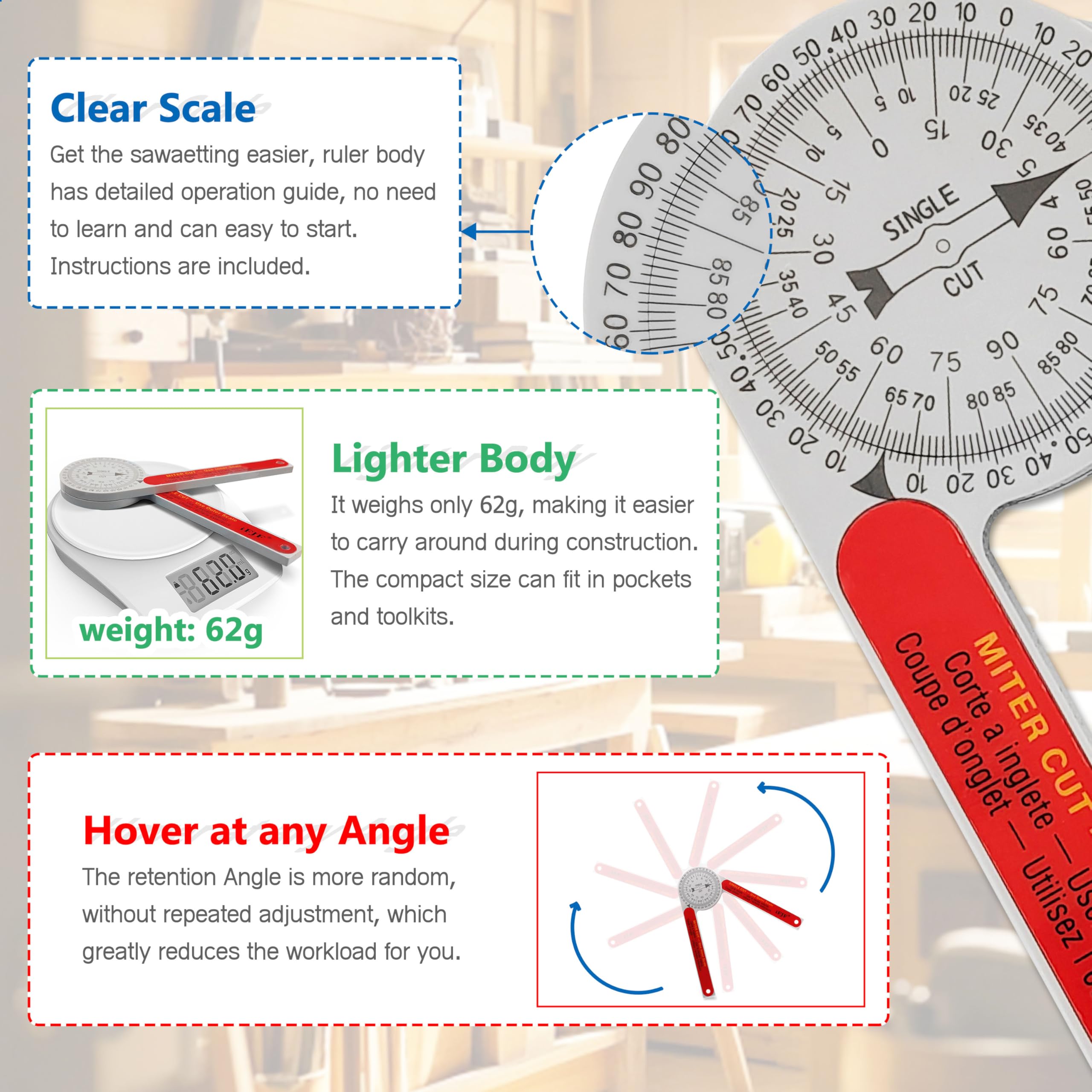 Snapklik.com : Miter Saw Protractor, Miter Angle Finder For Woodworking ...