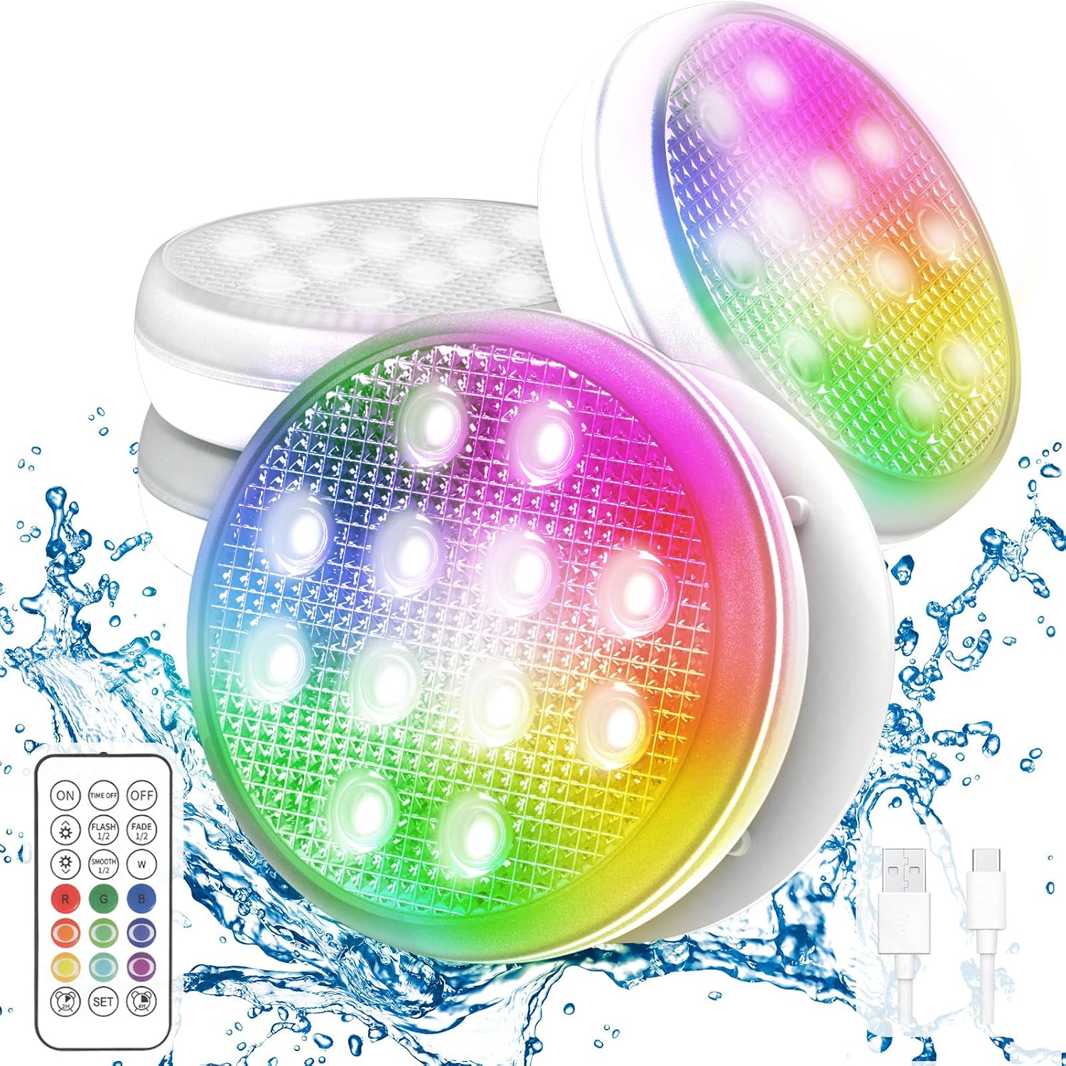 VeoeV Rechargeable Submersible Pool Lights with Remote, Waterproof ...