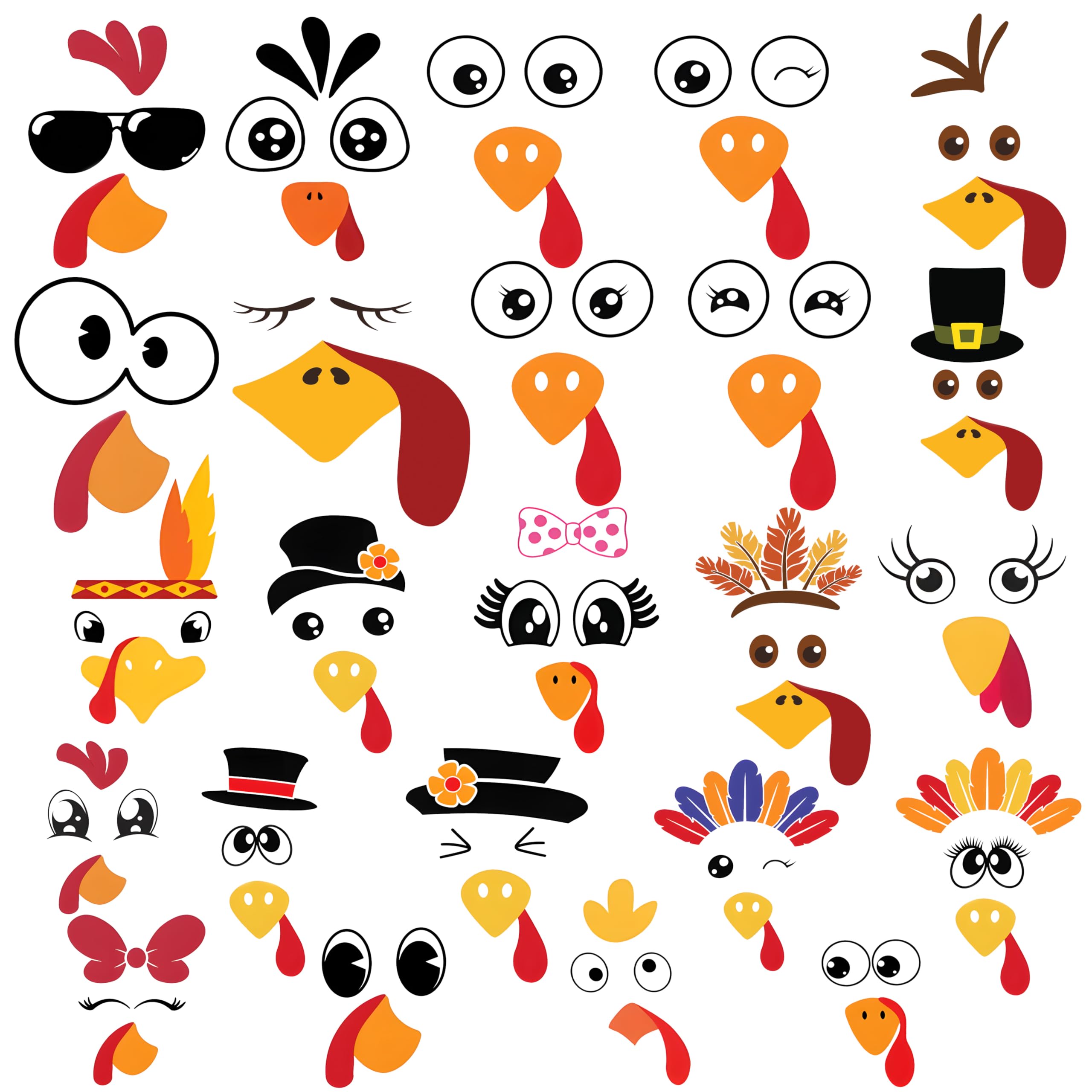 Amazon.com: 28 Pcs Turkey Face Vinyl Decals Turkey Faces DIY Craft ...