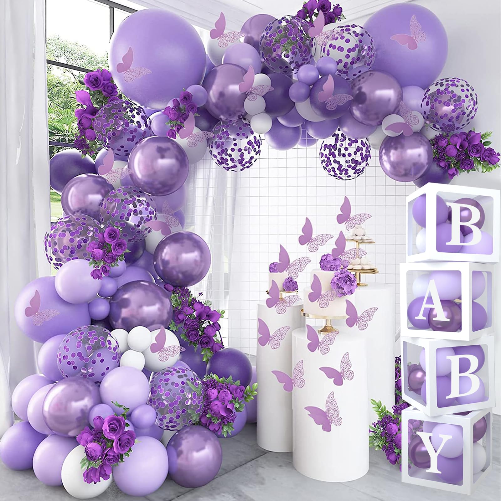 Amazon.com: 124PCS Purple Butterfly Baby Shower Decorations - Purple ...
