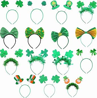 Amazon.com: Restroma 15 Pack St. Patrick's Day Headband Green Hat Bow ...