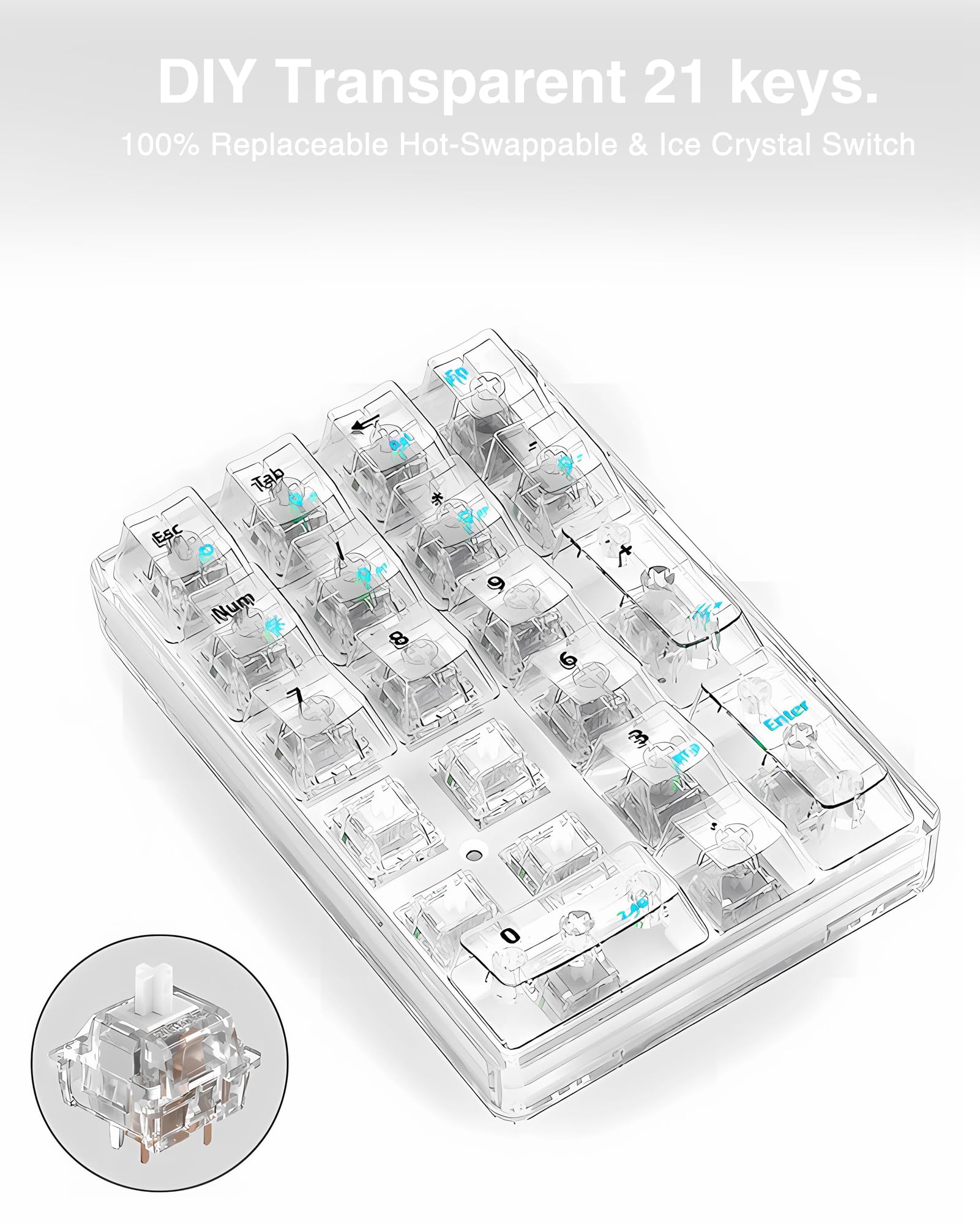 Snapklik.com : AULA 21 Key Tri-Mode Connect Number Pad, Transparent ...