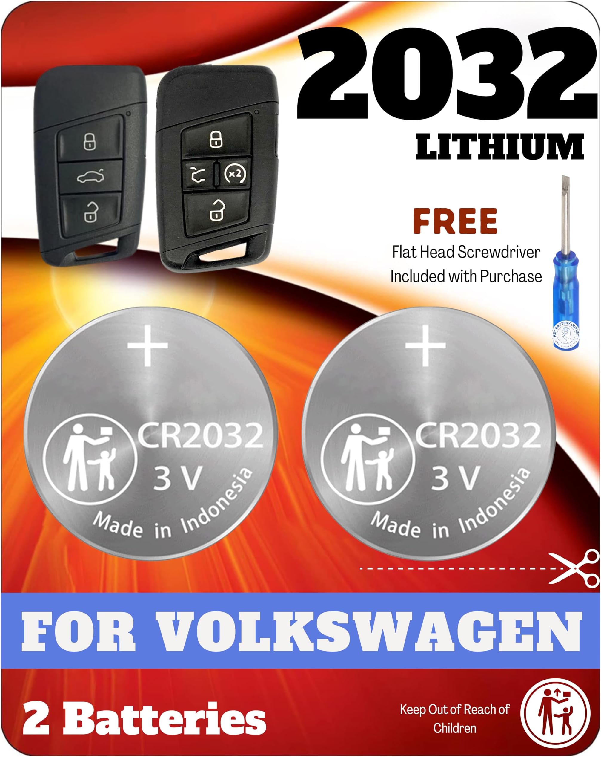Amazon.com: Key Fob Battery CR2032 (2 Pack) for Volkswagen – Fits Atlas ...