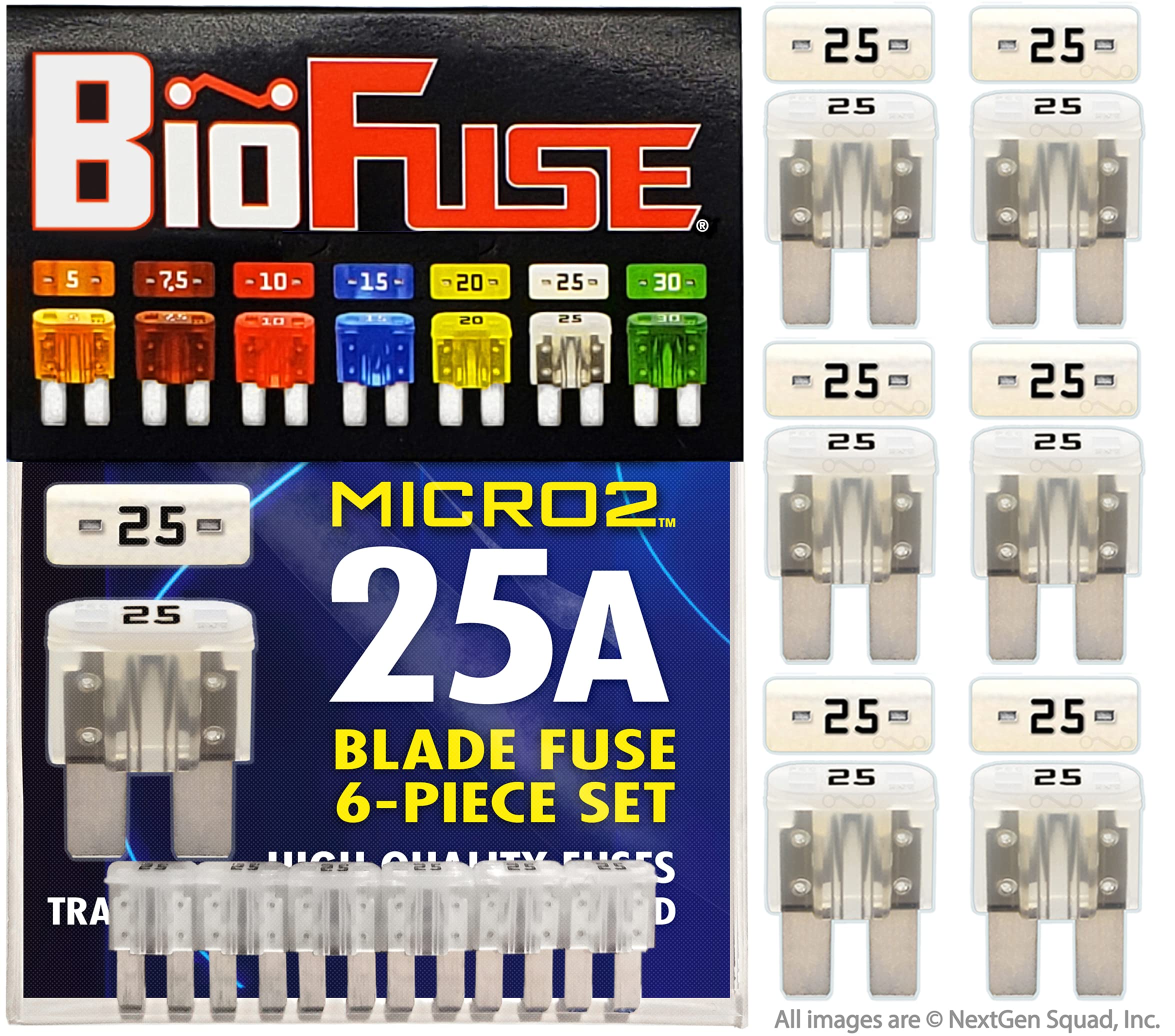 Snapklik.com : BioFuse Micro2 APT ATR 6-Piece 25A Automotive Car Fuses